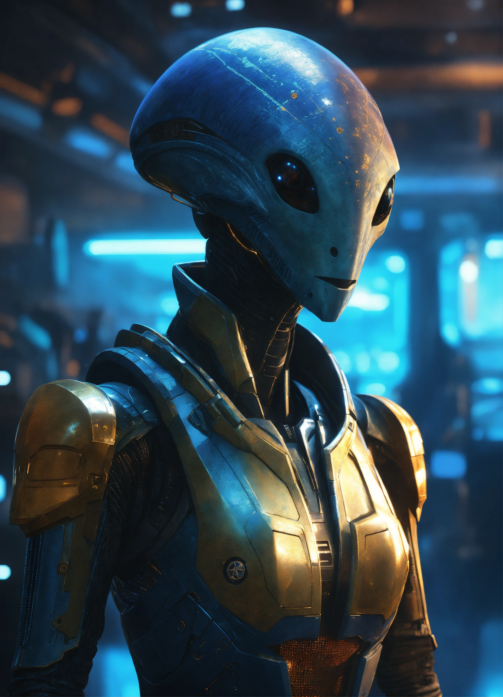 Lexica - Anthropomorfic Alien with blue wood skin as a scifi mercenary ...