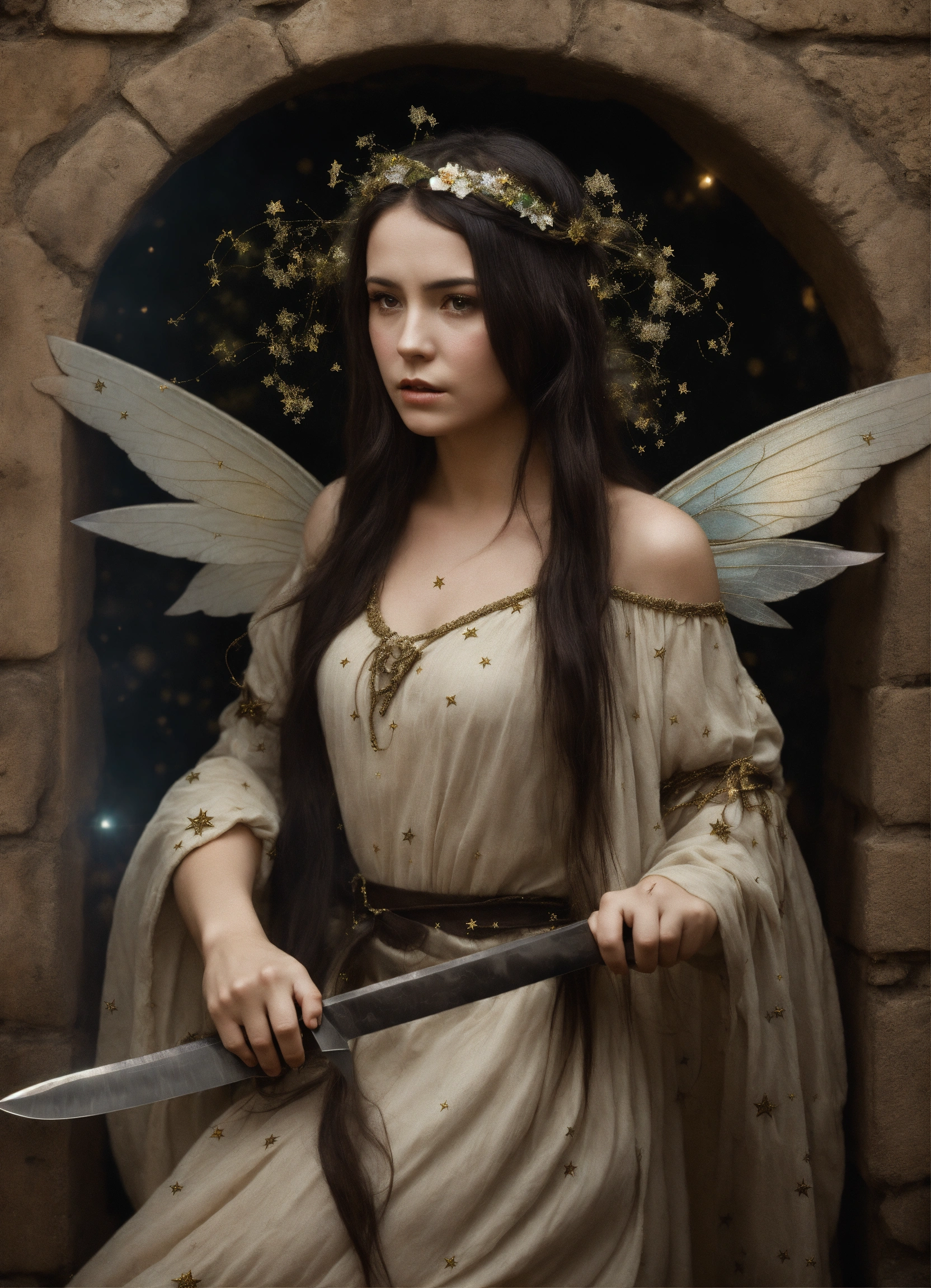 Lexica - A fairy cutting her own long and black hair with a machete ...