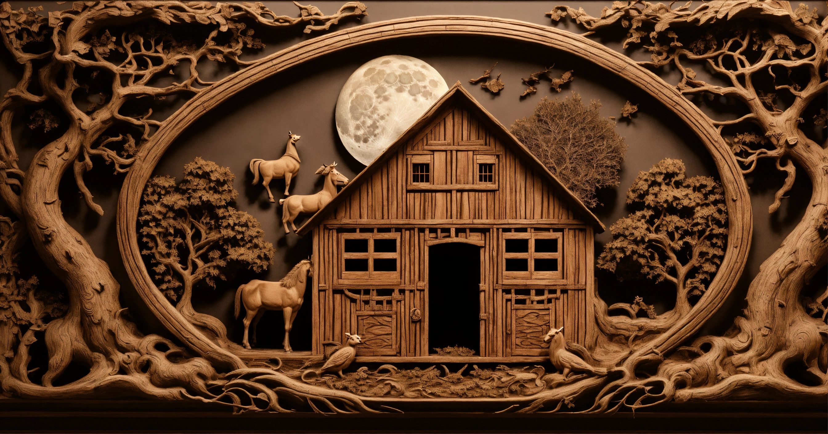 Lexica - Symmetrical wood carving, vines and roots, empty black center ...