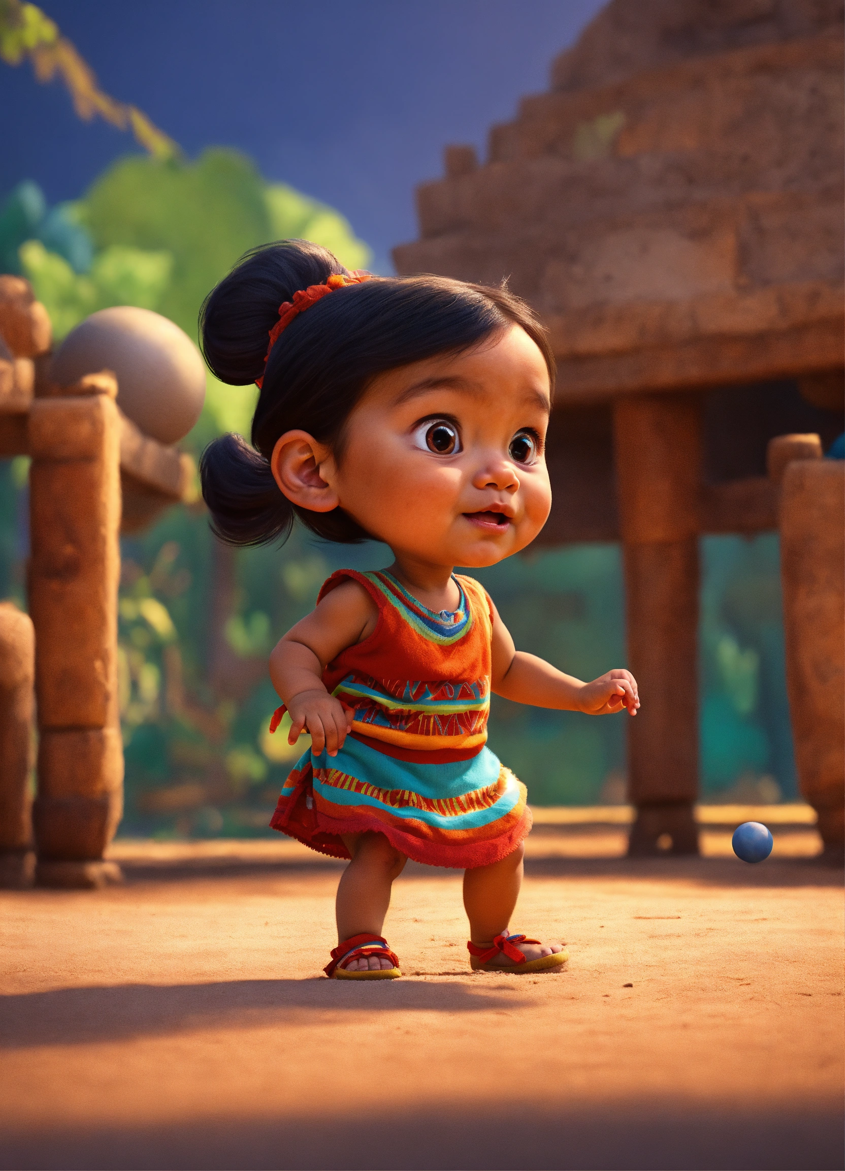 Lexica - Pixar animation of a baby mayan girl playing the ball game ...