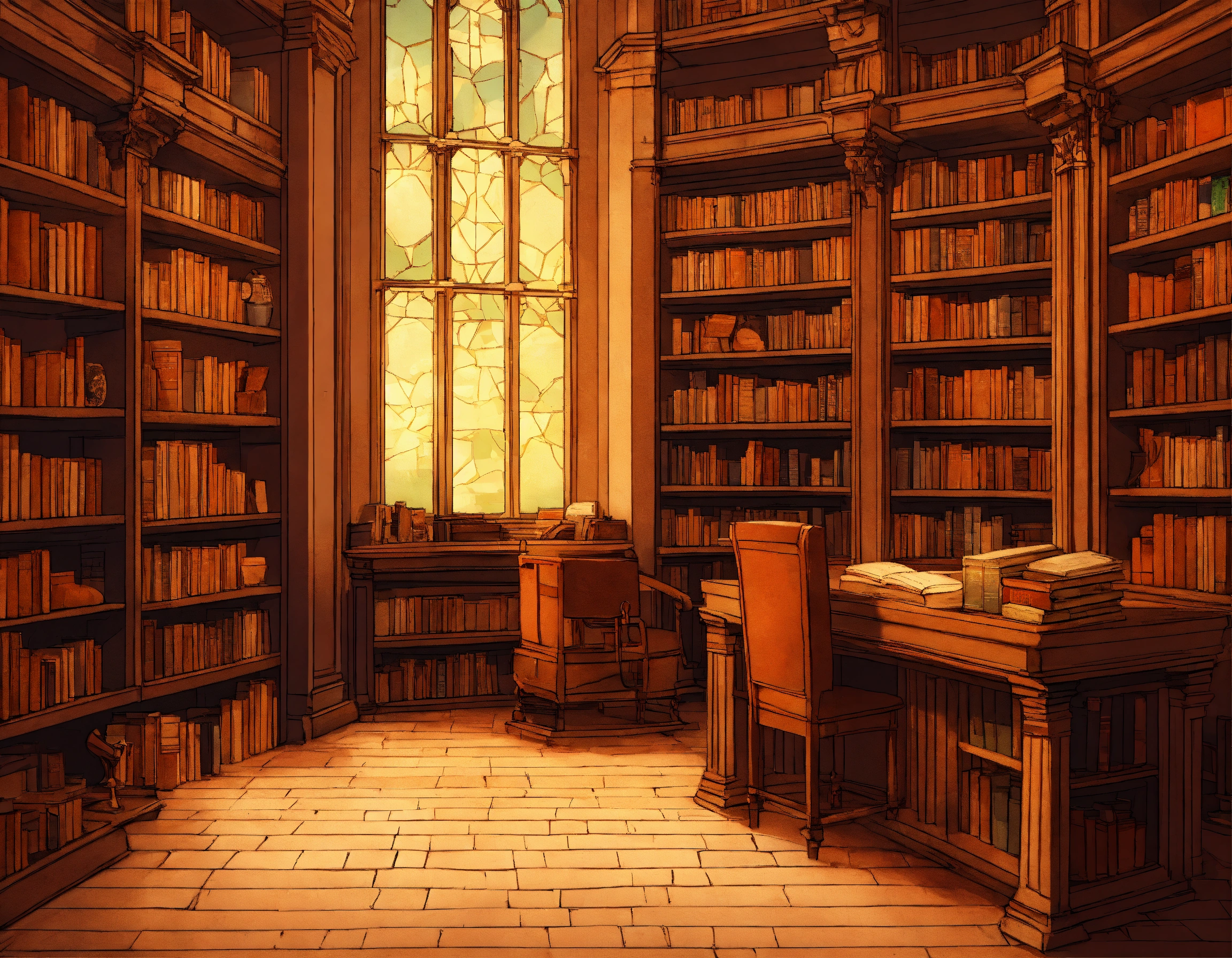 Lexica - Archaic library interior, orthographic, isometric