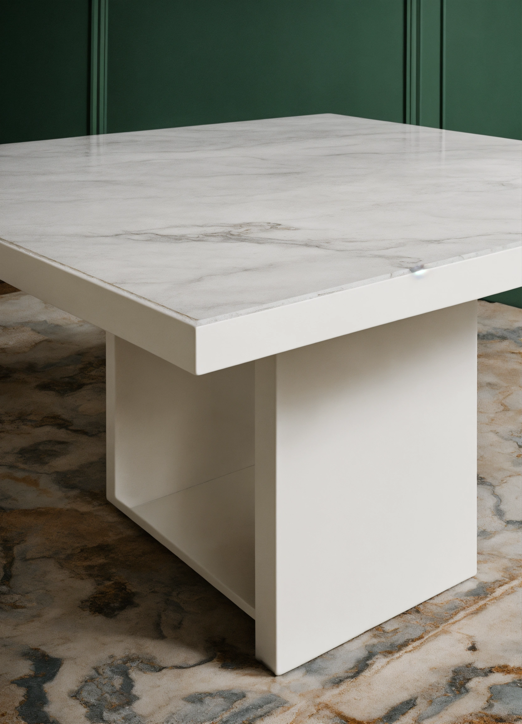 Lexica - White rectangule table with marmol texture, view from the table