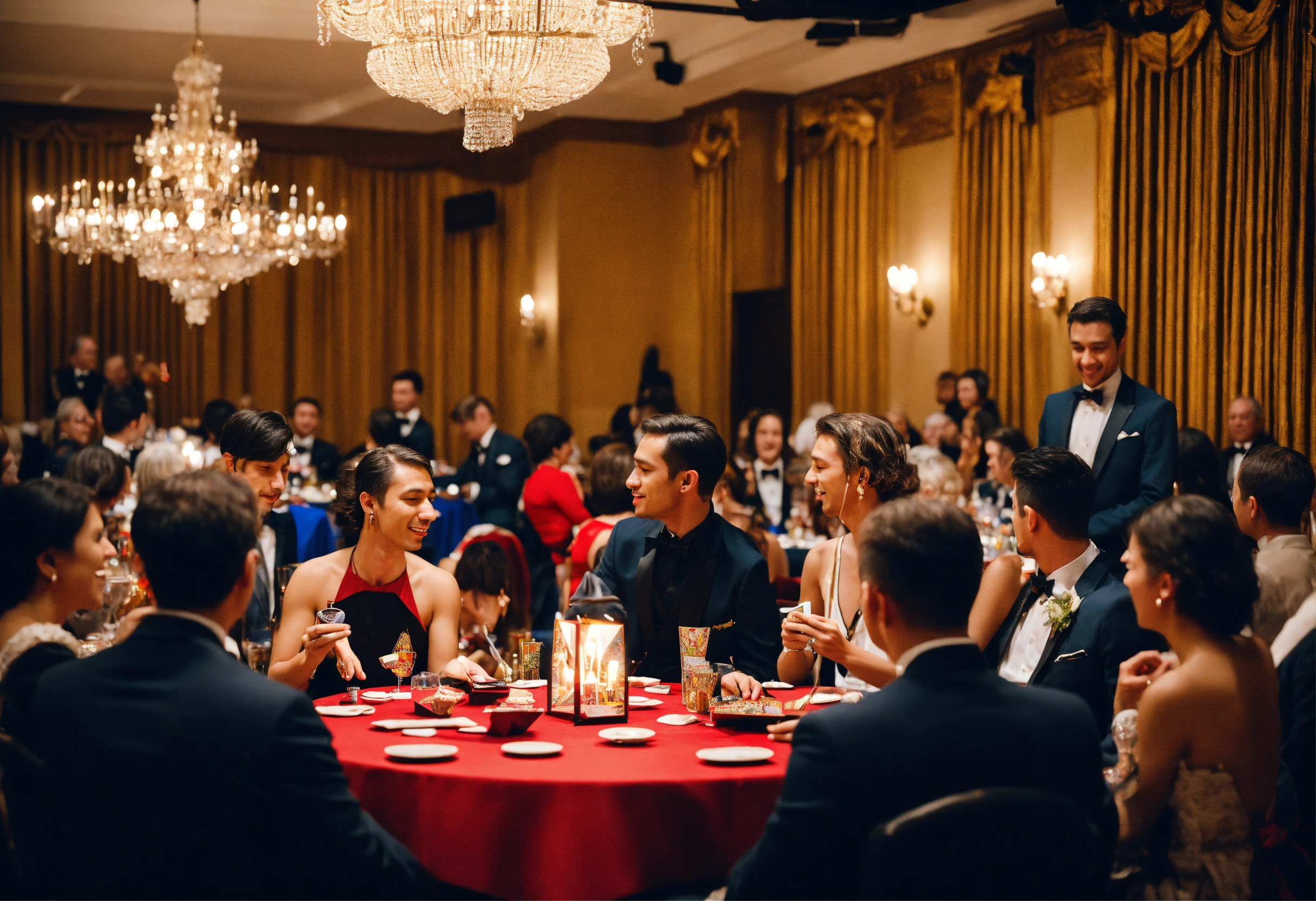 Lexica - A magician performs a card trick for a group of people seated ...