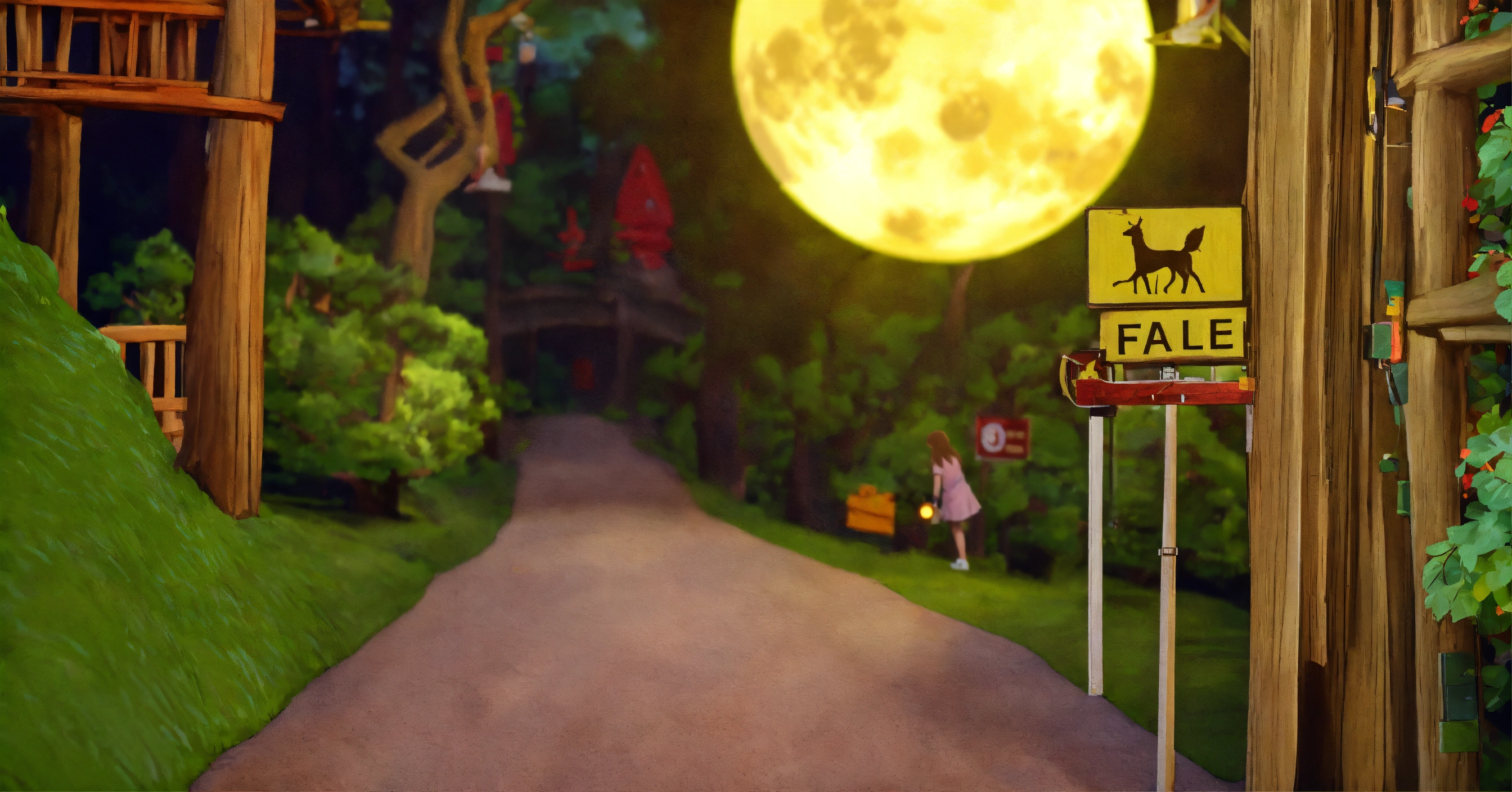 Lexica - Wrong turn, road, fall, treehouse, cute, moon