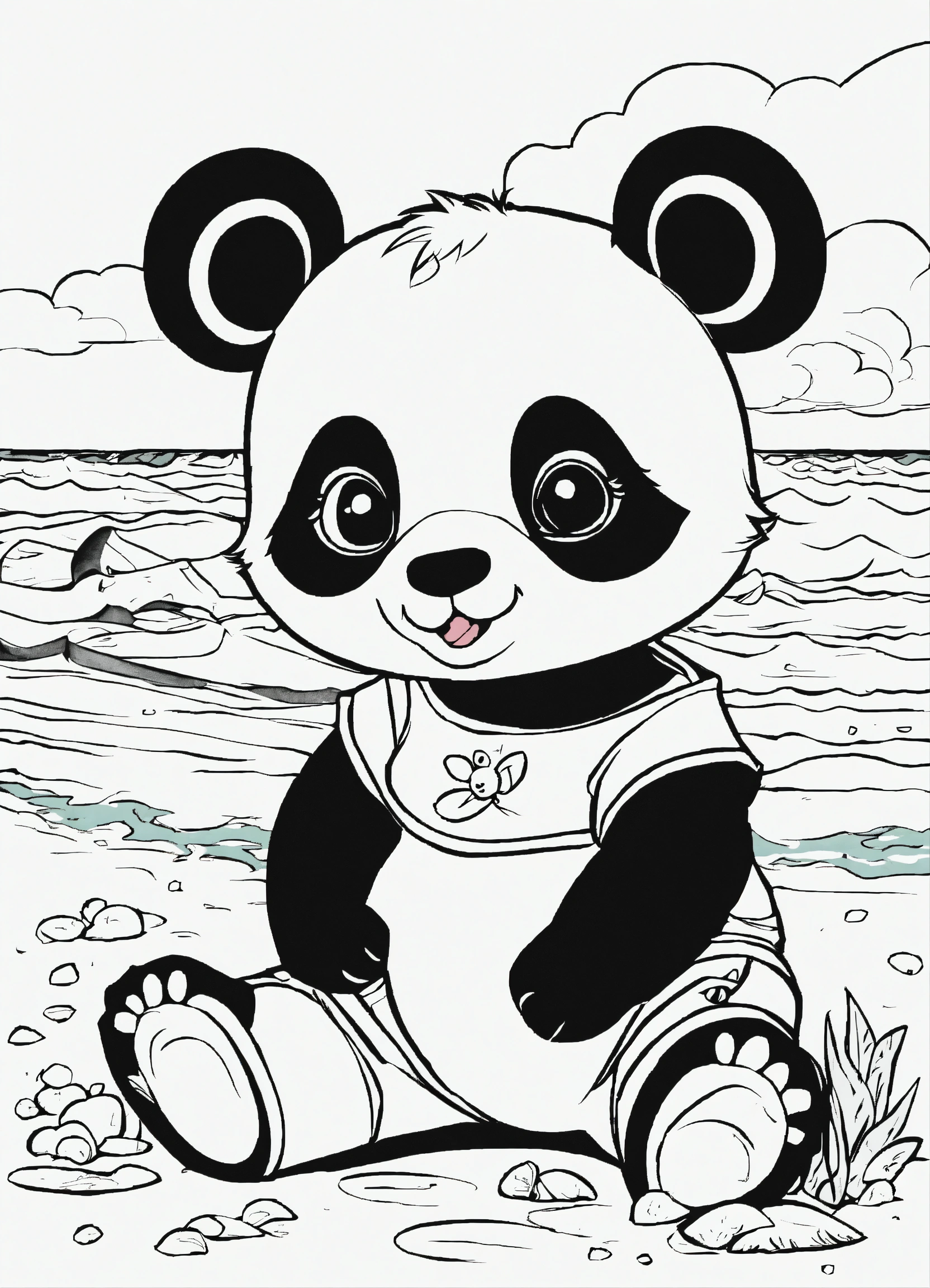 Lexica - Adorable baby girl panda at the beach coloring page, no ...