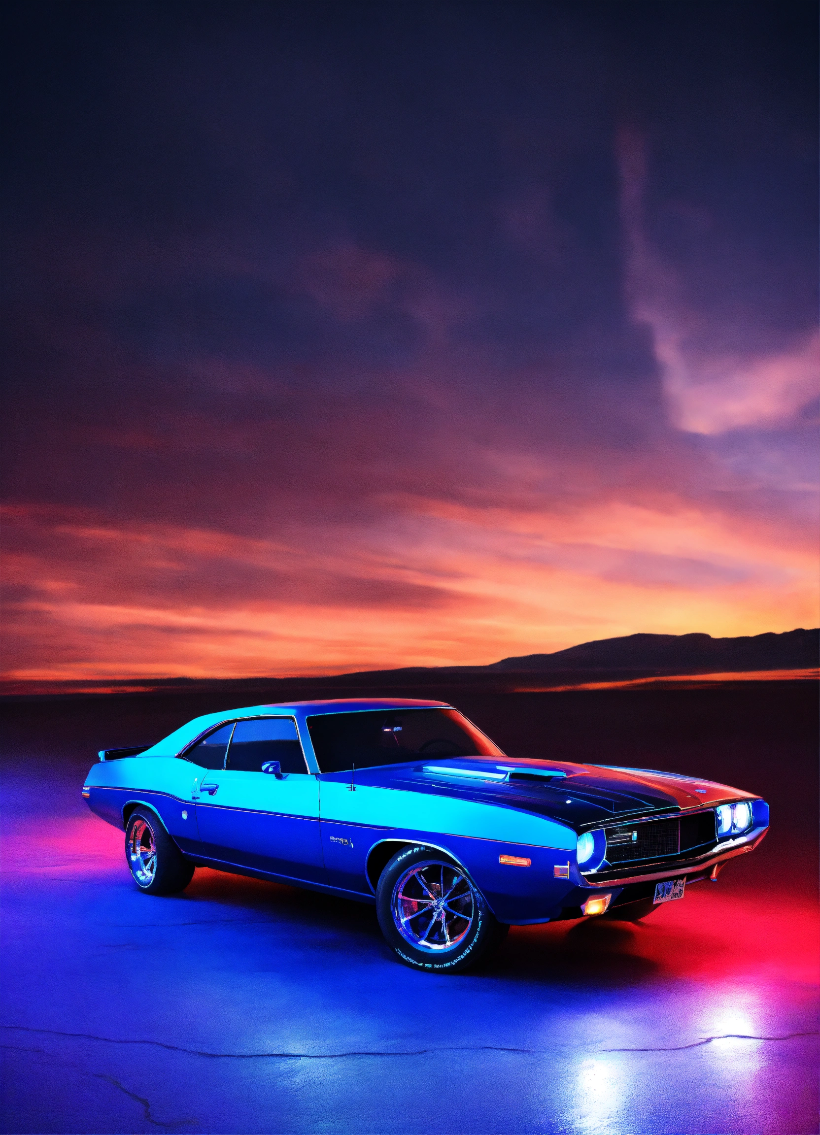 Lexica - A blue muscle car, neon, high detailed