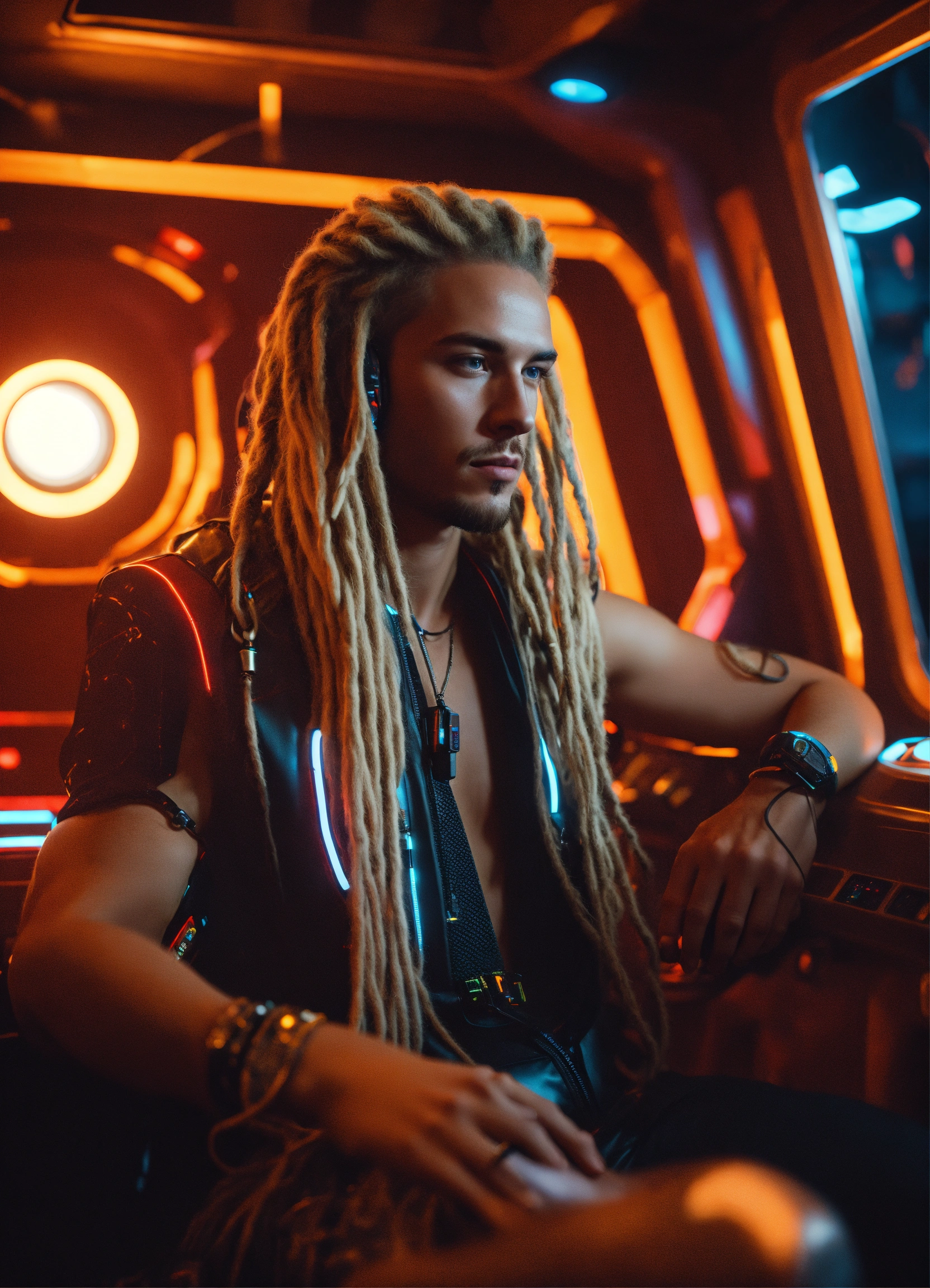 Lexica - Zoom out on a Caucasian male with long blonde dreadlocks ...