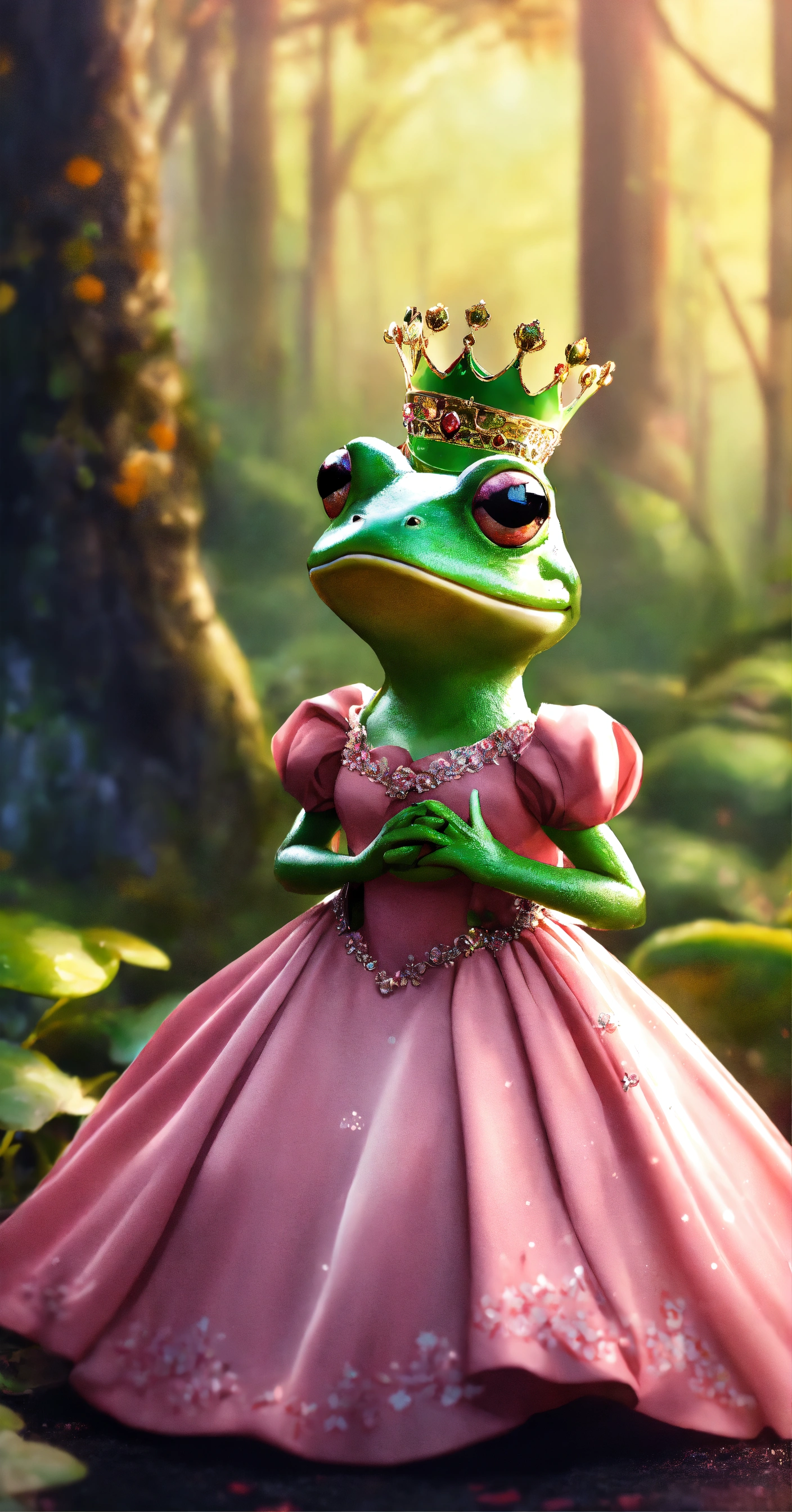 Lexica - Cute lady frog in dress and crown dressed in gown in cinematic ...