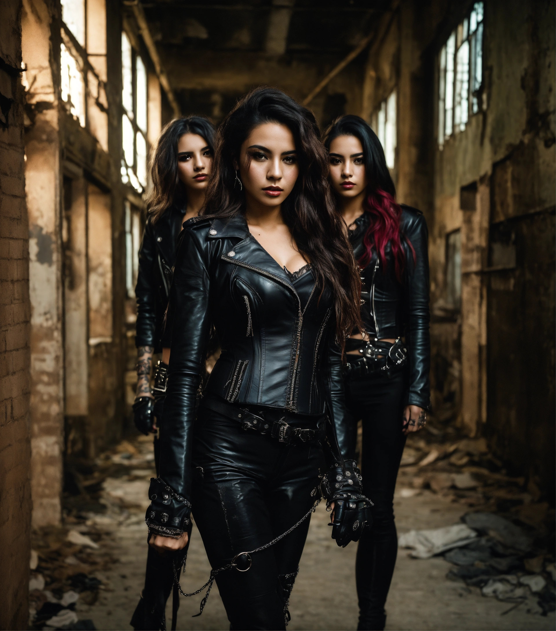 Lexica - Three stunning young mexican punk women with very long hair ...