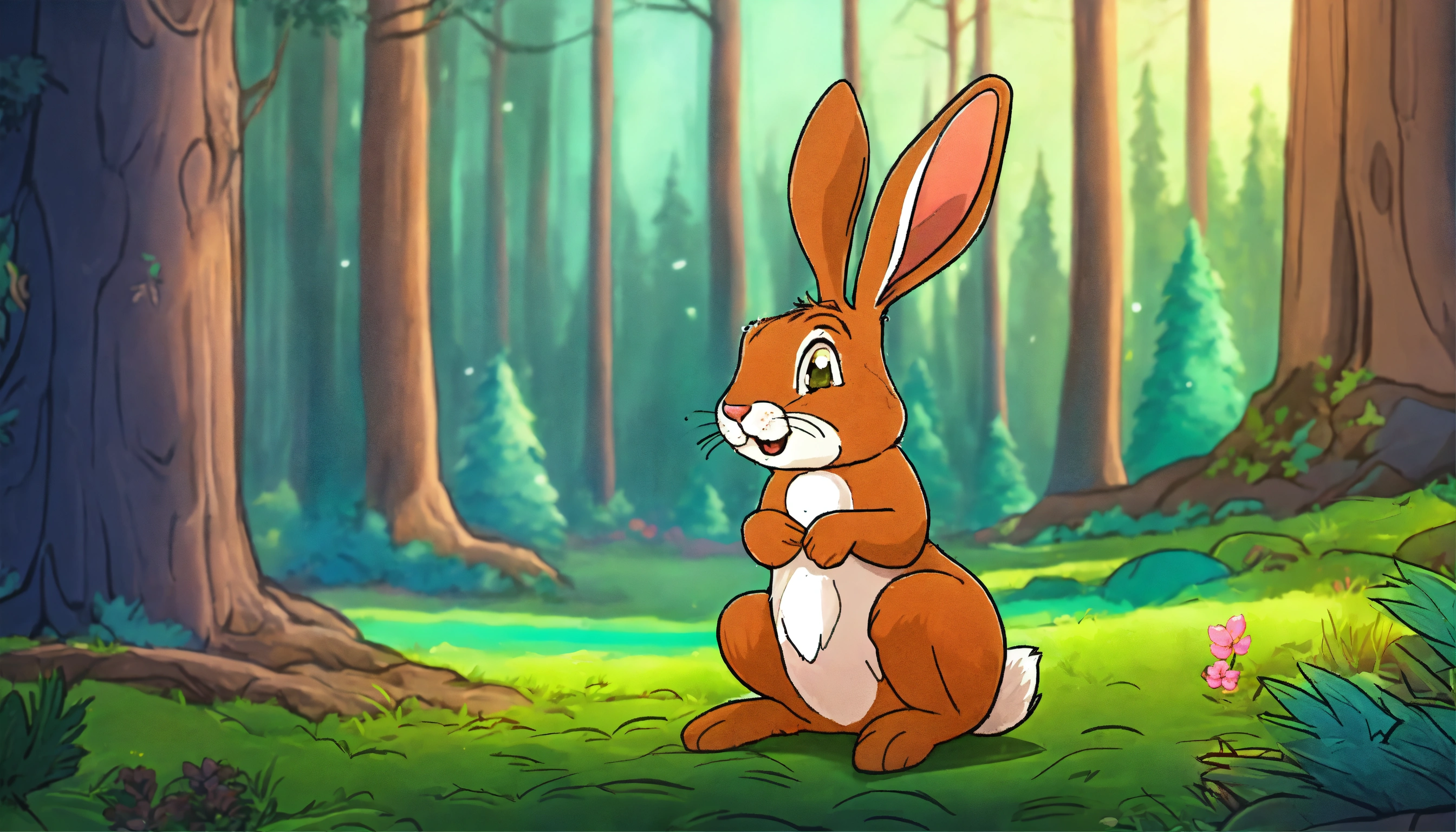 Lexica - Cartoon style crying hare is sitting near the pine tree in the ...