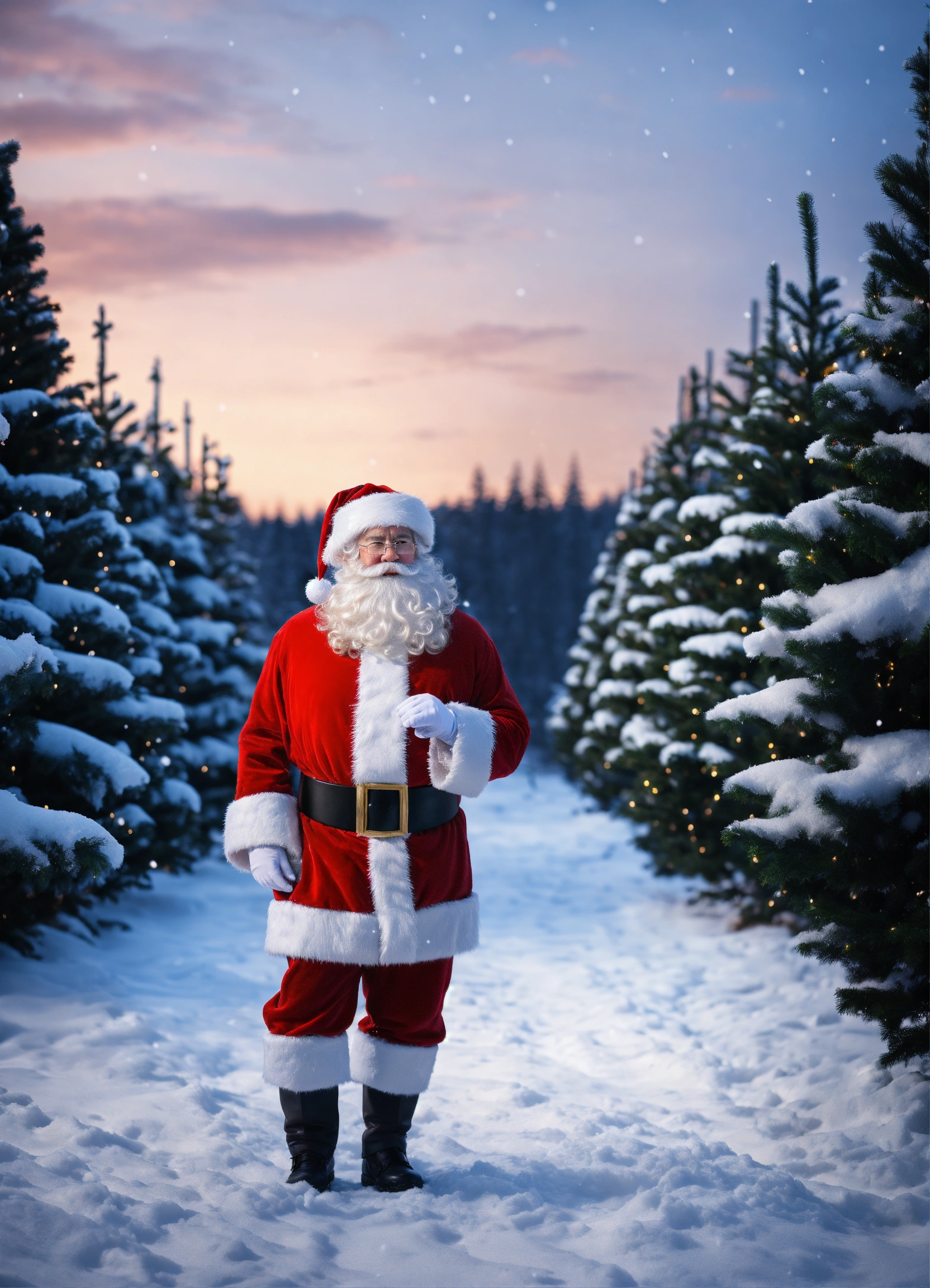 Lexica - Ultra beautiful Christmas tree lot all trees lighted up snow ...