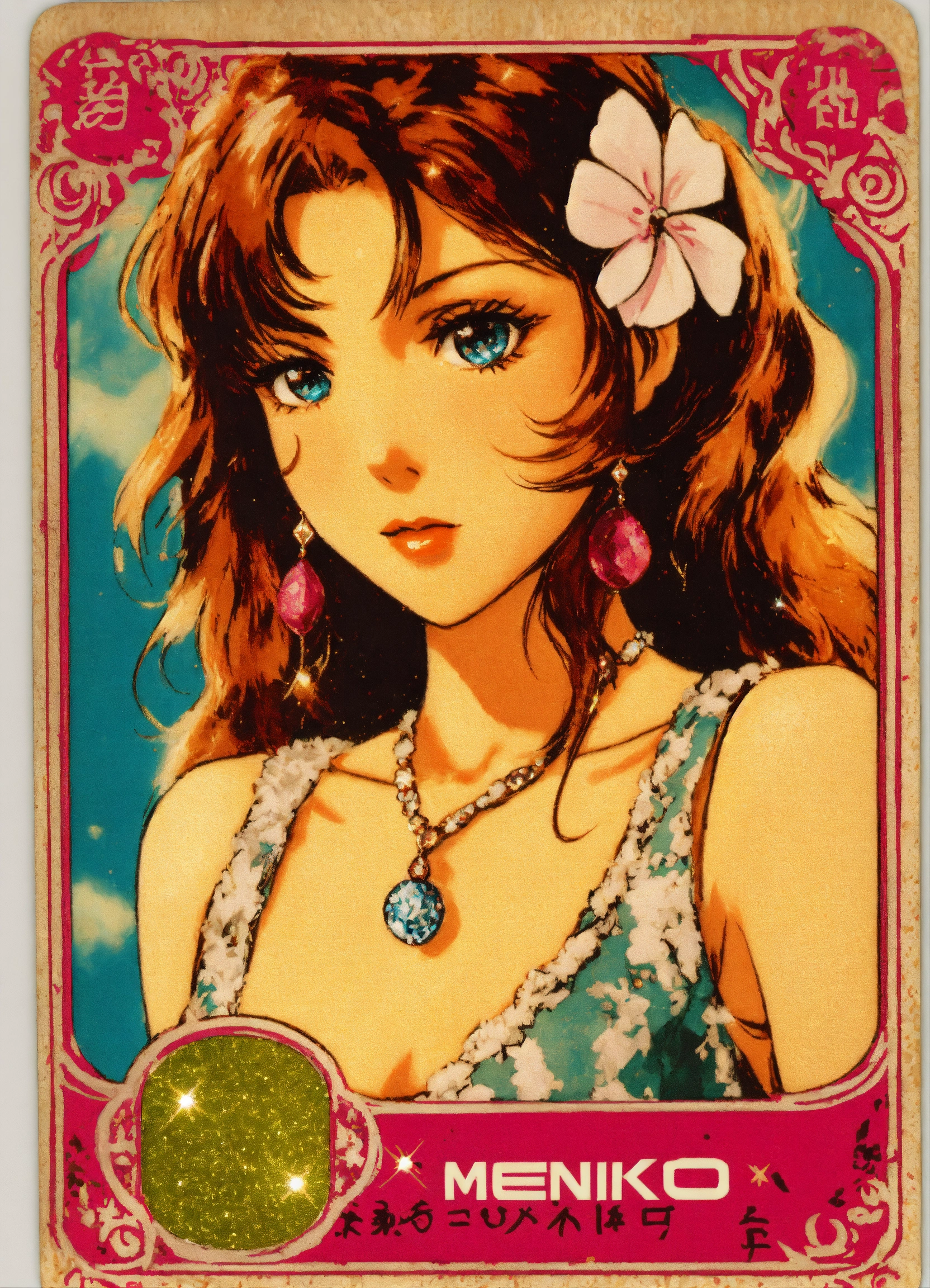 Lexica - Rhinestone glitter vintage "menko" card featuring a alluring ...