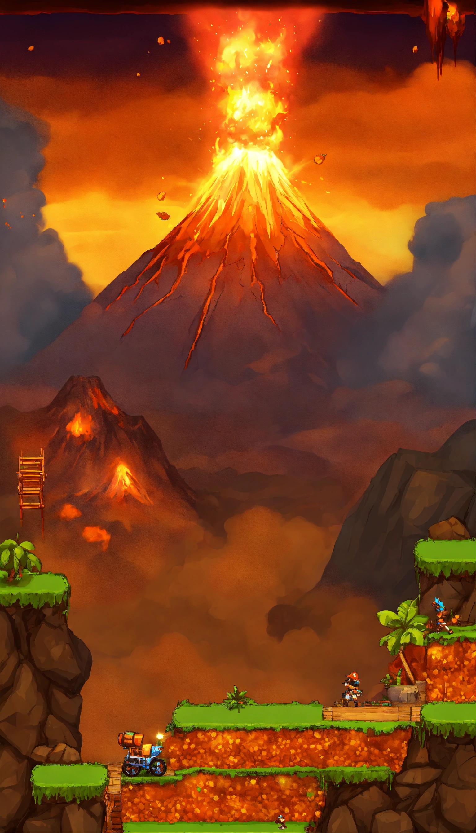 Lexica - Side-scrolling mobile platform game volcano with main platform