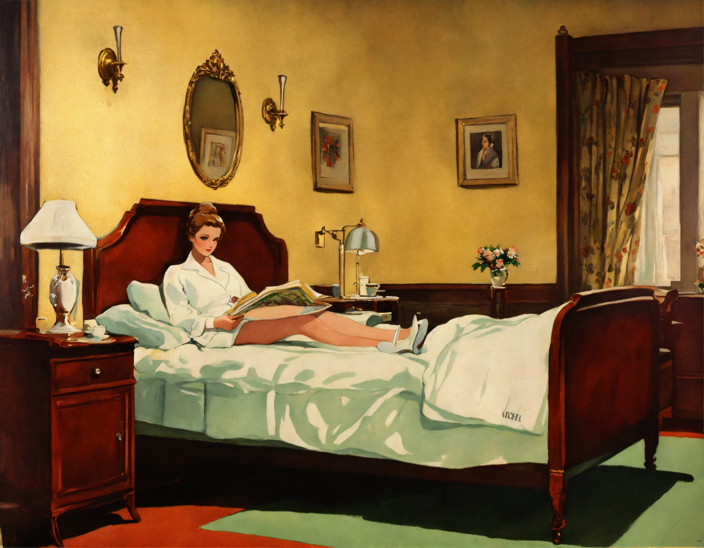 Lexica - Good bed side manner in a hosptial, vintage painted magazine ...