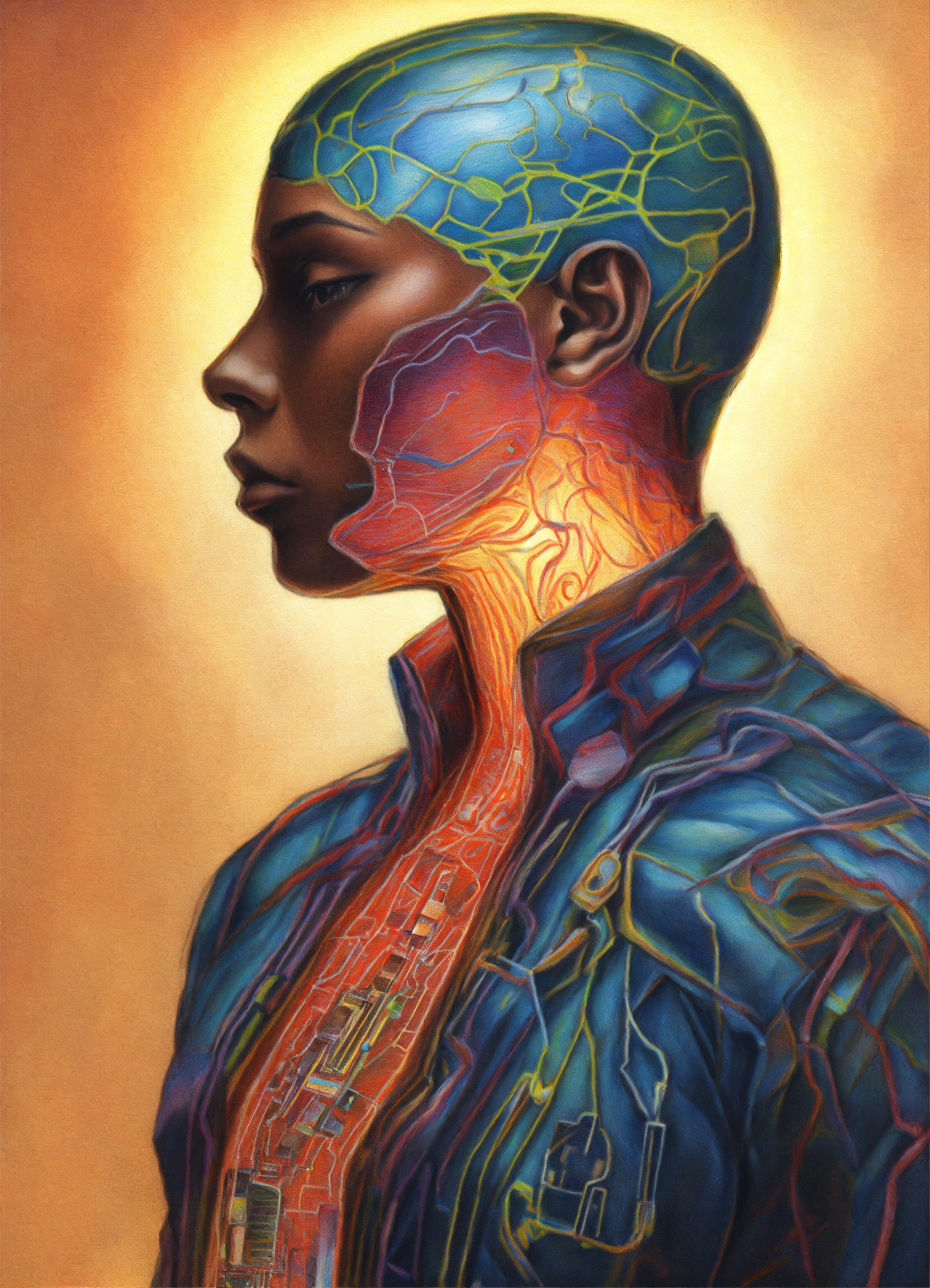 Lexica - Colored pencil drawing of a human silhouette with ONE chip ...