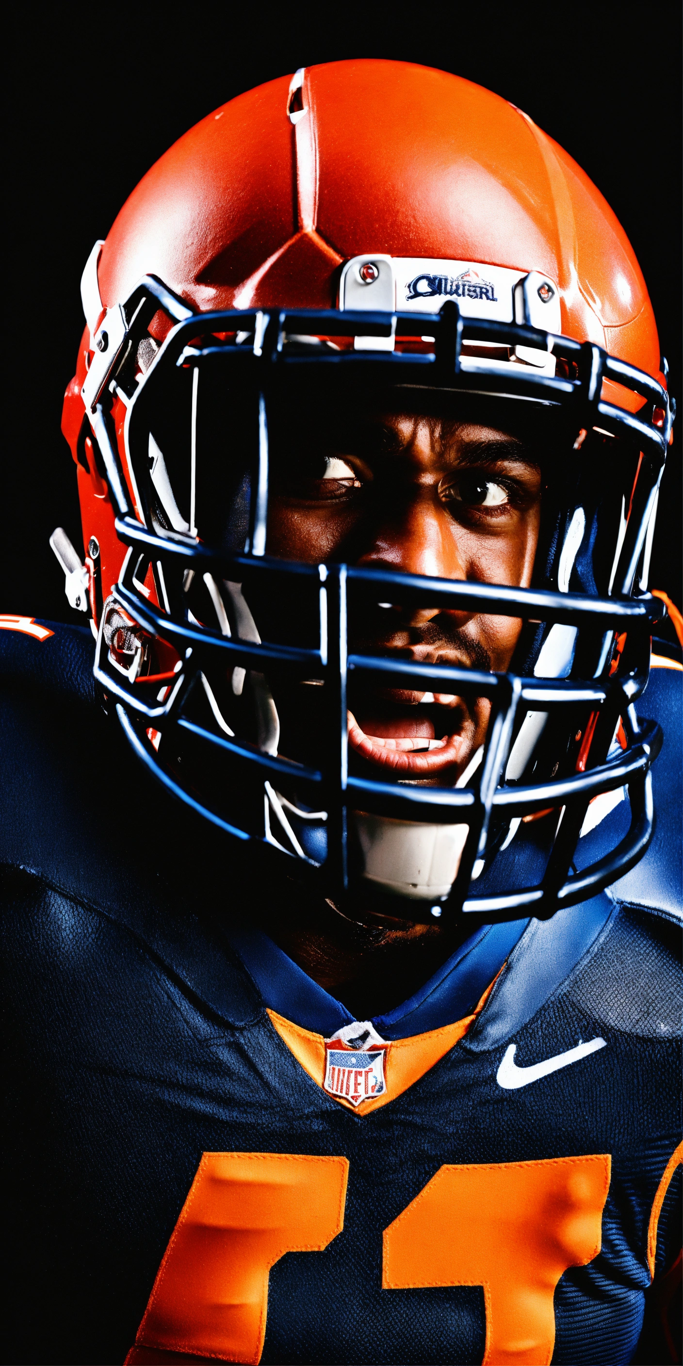 Lexica - Portrait of aggressive American football player, photography ...