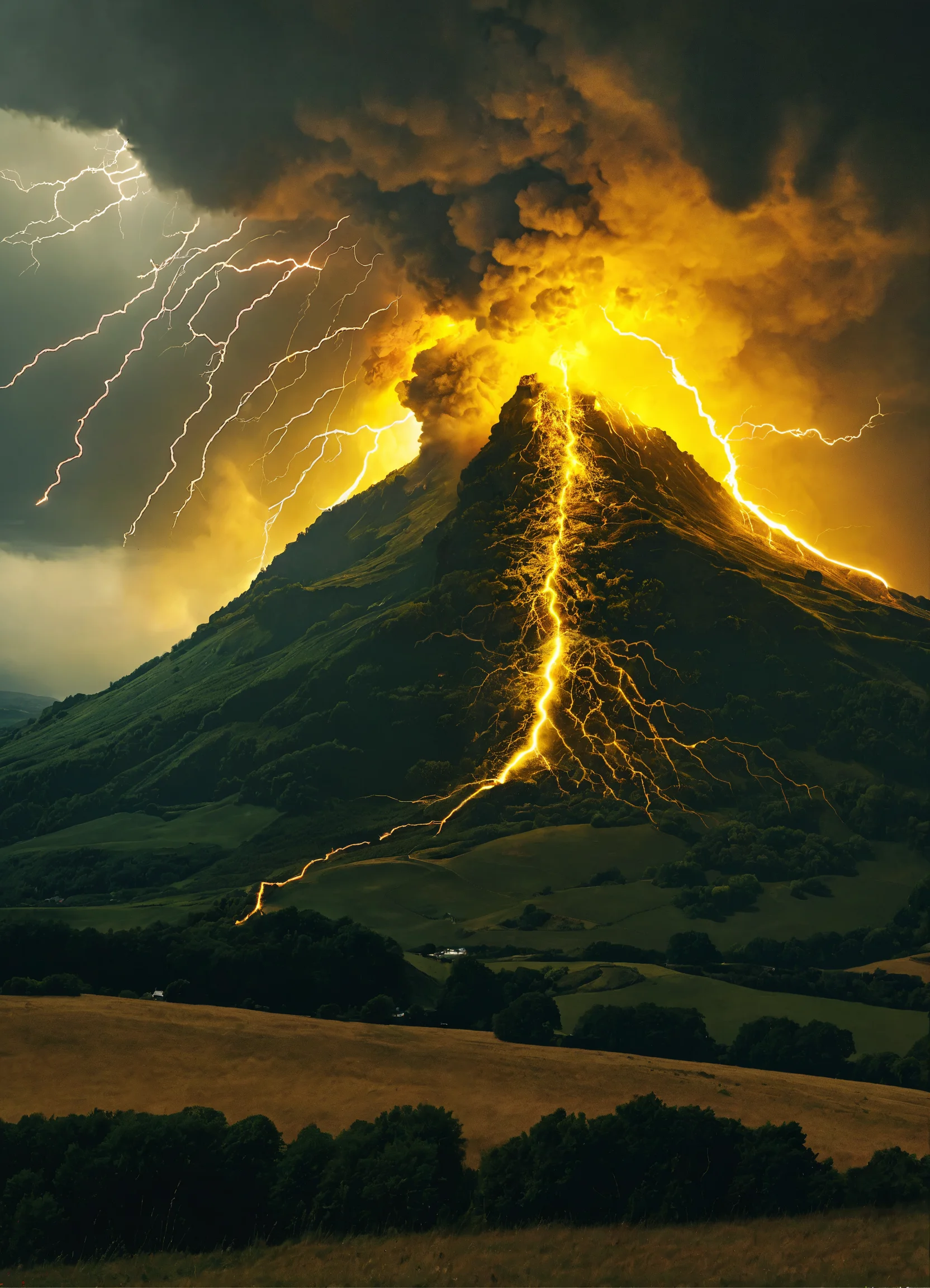 Lexica - A french cantal volcano exploding with Beautiful lighning ...