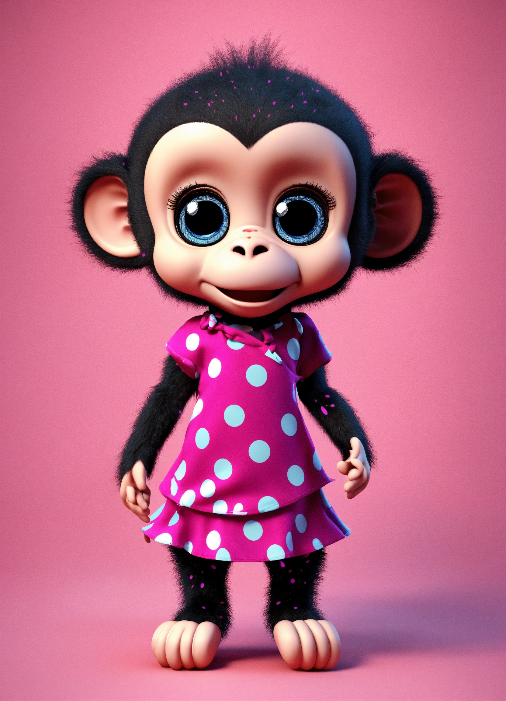 Lexica - A cute happy 3D model baby monkey character wearing polka dots ...
