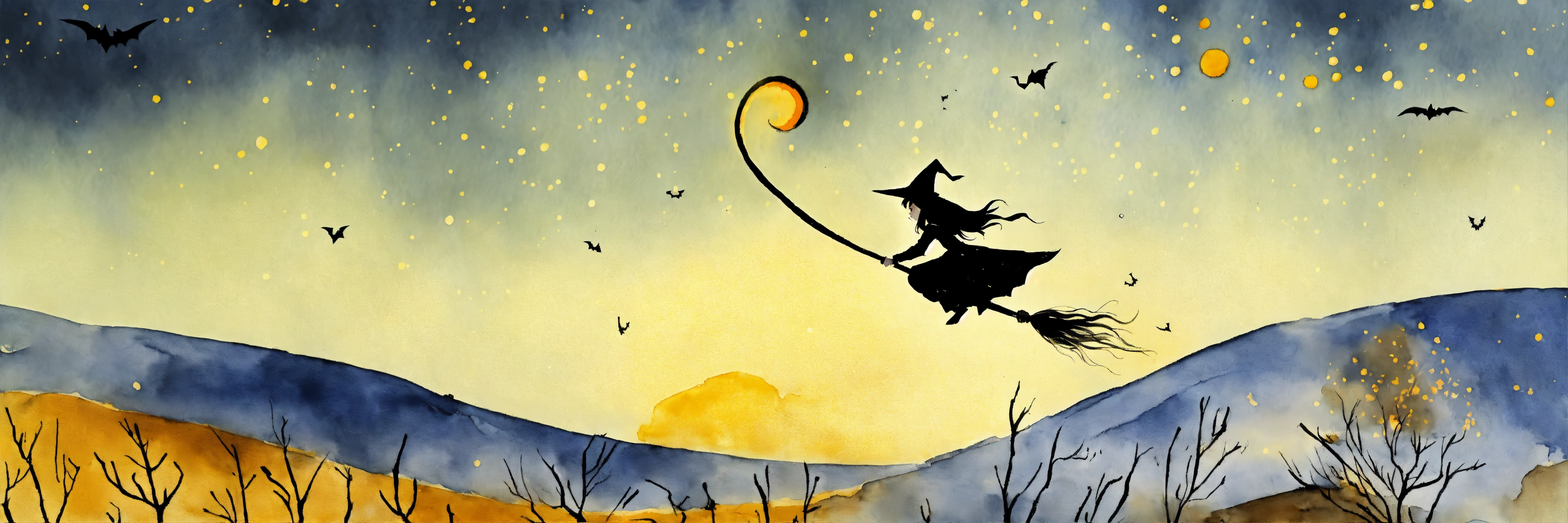 Lexica - A witch flying on Halloween in the style of "Long lost Tume ...