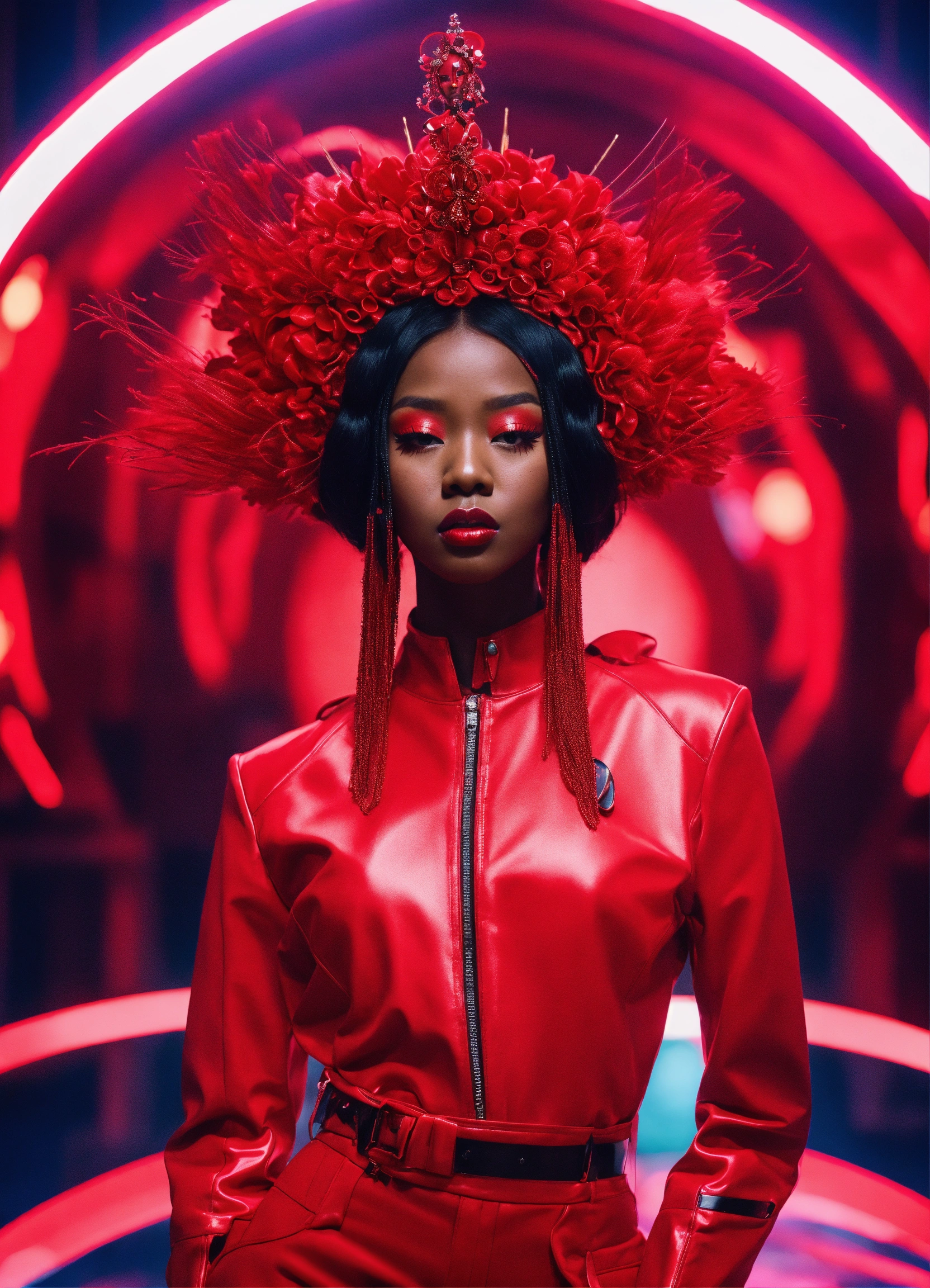 Lexica - A dark skin black female Kpop idol in a all red sleek ...