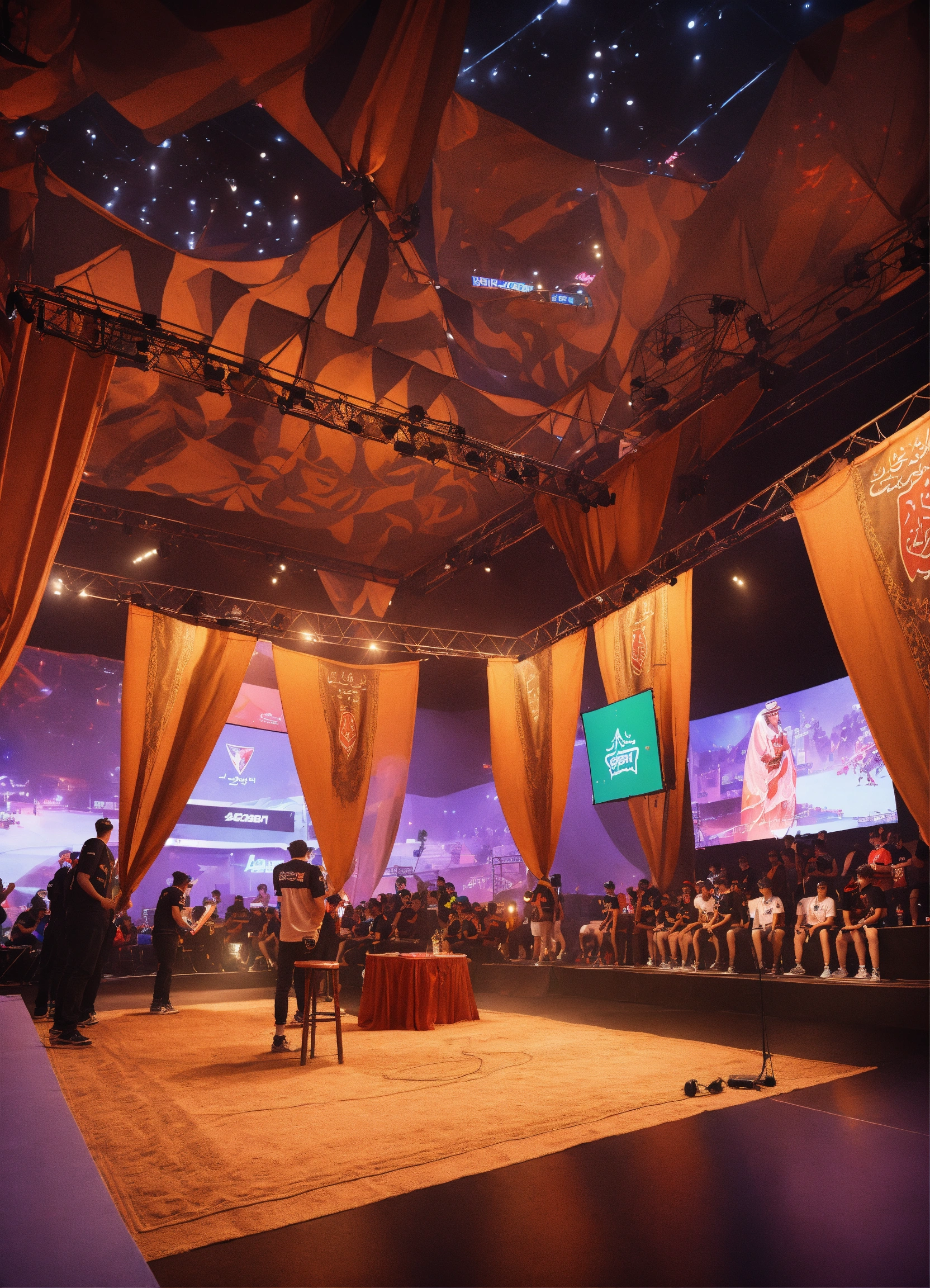 Lexica - Generate an image of a small esports venue's desert tent style ...