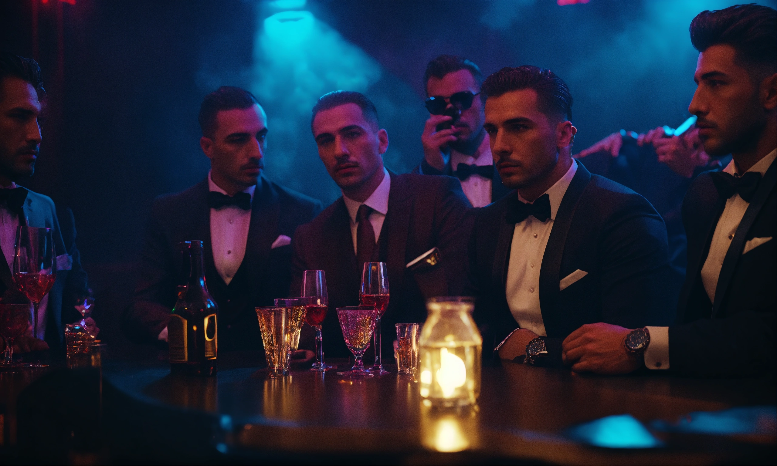Lexica - Group of hot mafia gangsters in italian night club, smoky mood ...