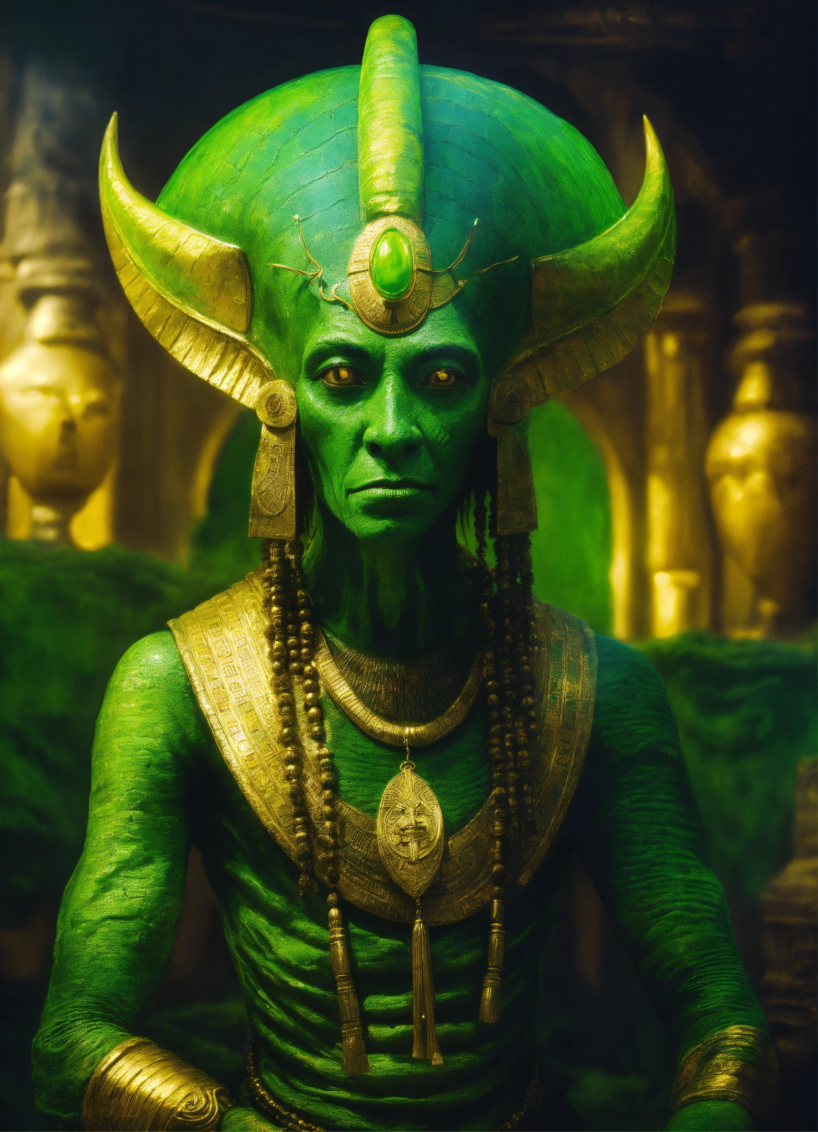 Lexica - Portrait a green alien monster dressed like a ancient egypt ...