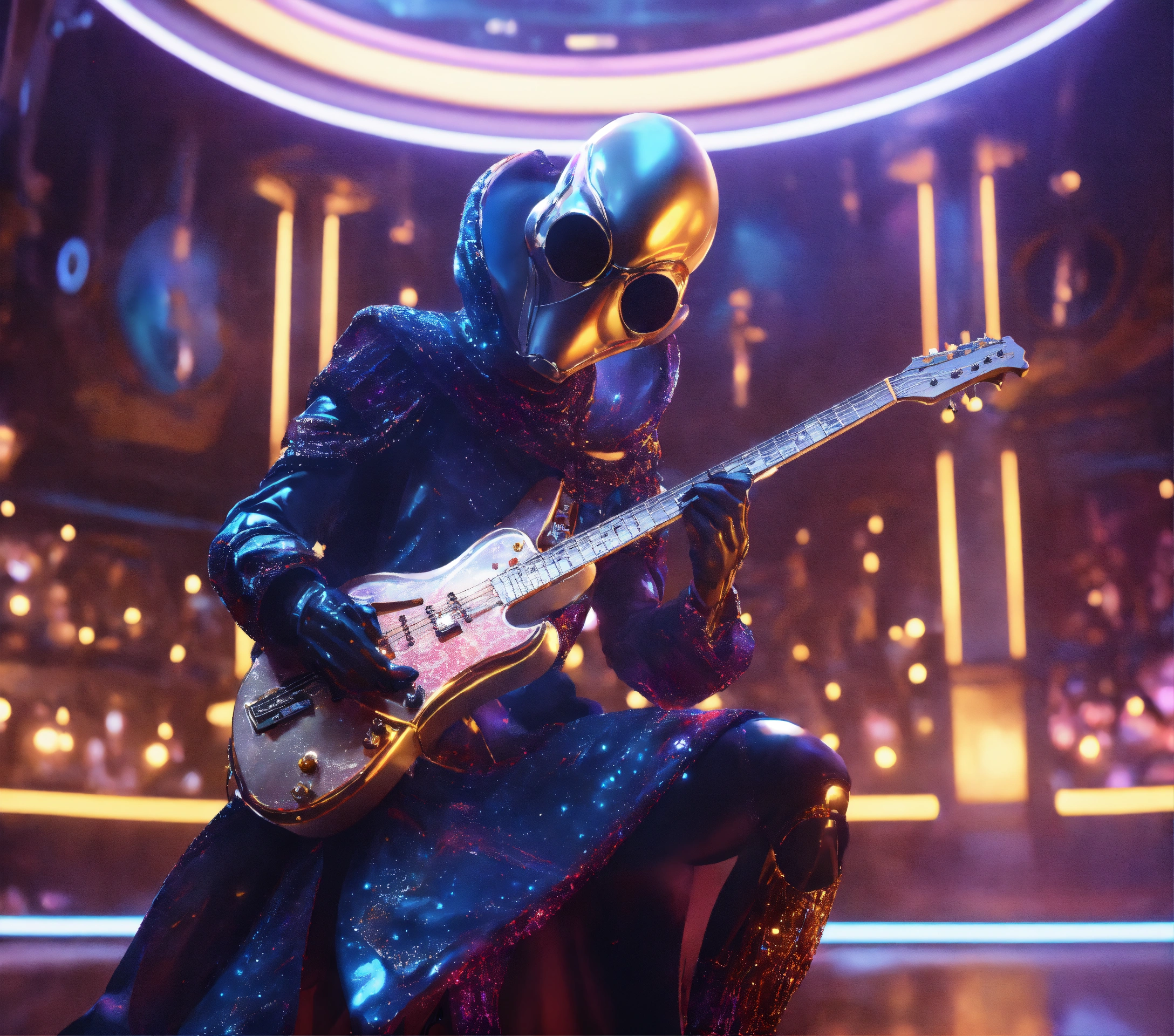 Lexica - Zoom out from a funny male alien humanoid wearing a fancy ...