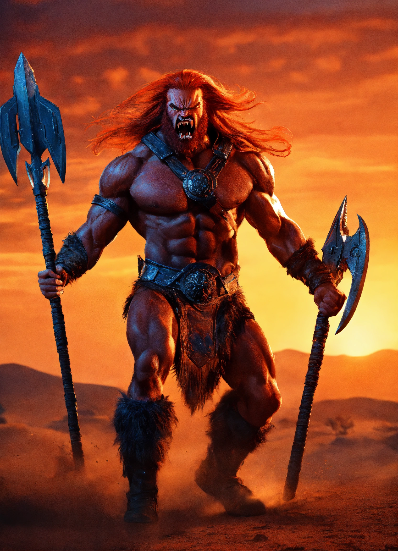 Lexica - Tyler Mane with long Red hair, growling expression as a Savage ...