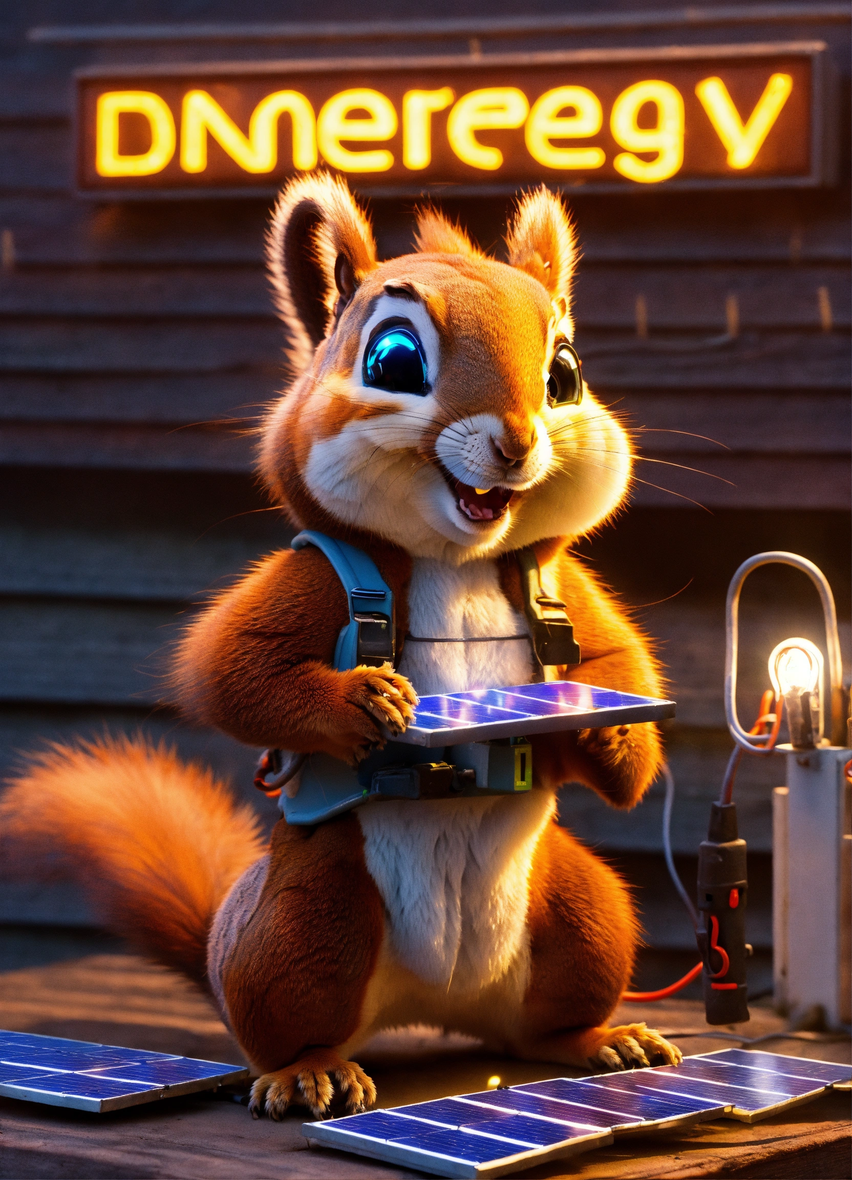 Lexica - Humanoid happy squirrel, working as an electrician assembling ...