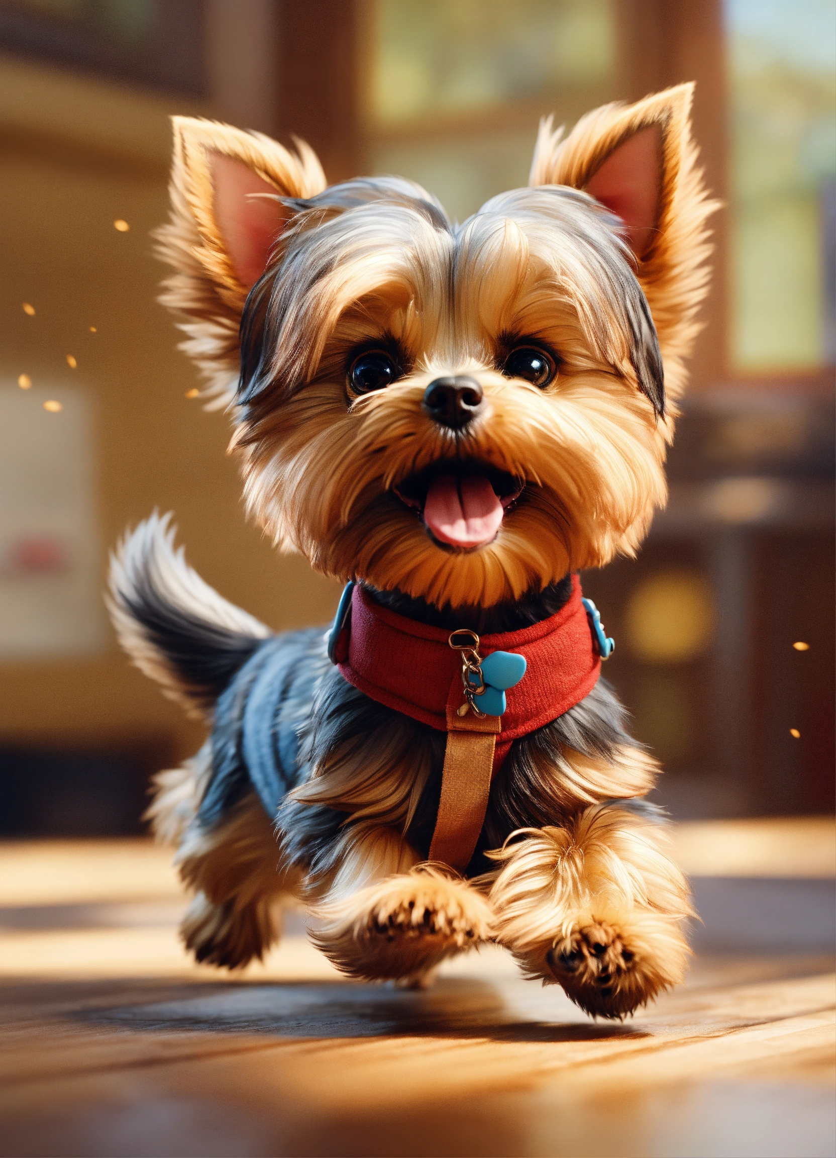 Lexica - Toy art cute Yorkshire terrier dog running barking , Pixar ...