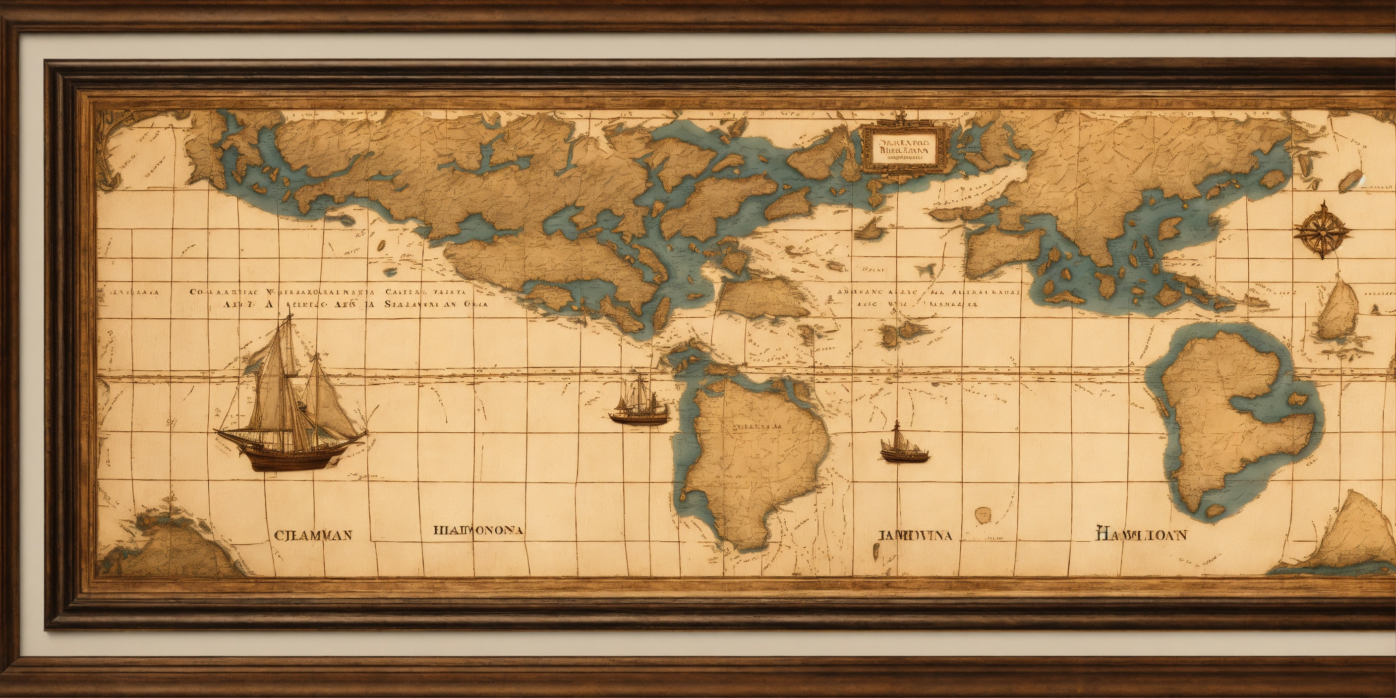 Lexica - Create an image of an aged, detailed nautical map featuring ...