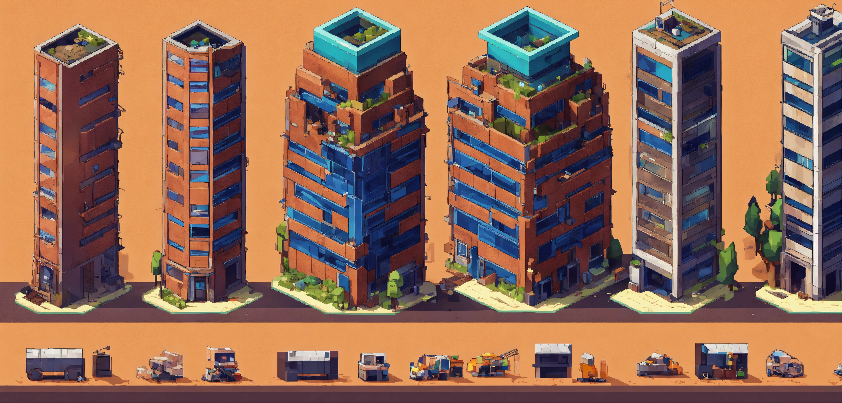 Lexica - Simple clean blocky 2d isometric pixel concept sprites of an ...