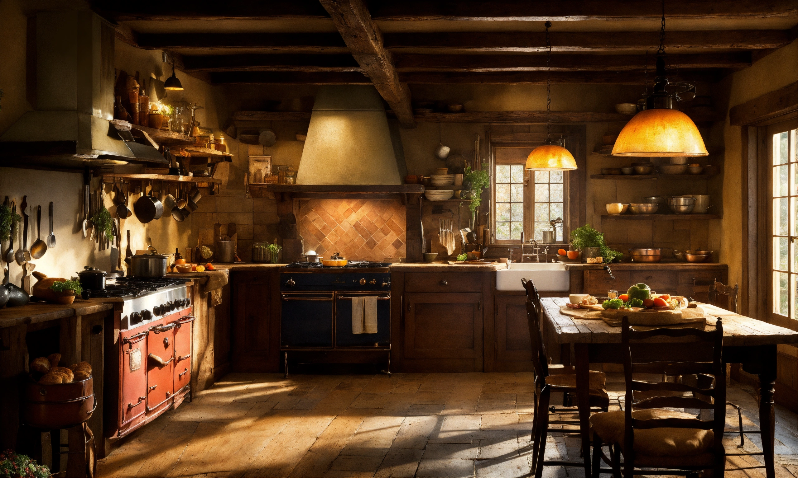 Lexica - Paint a vivid picture of an old, rustic kitchen that bustles ...