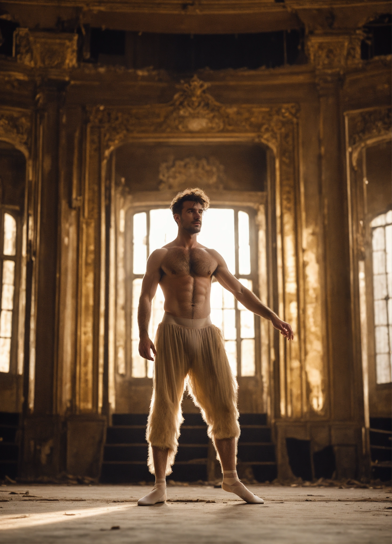 Lexica - Scruffy British man , wearing only bege ballet pants, showing ...