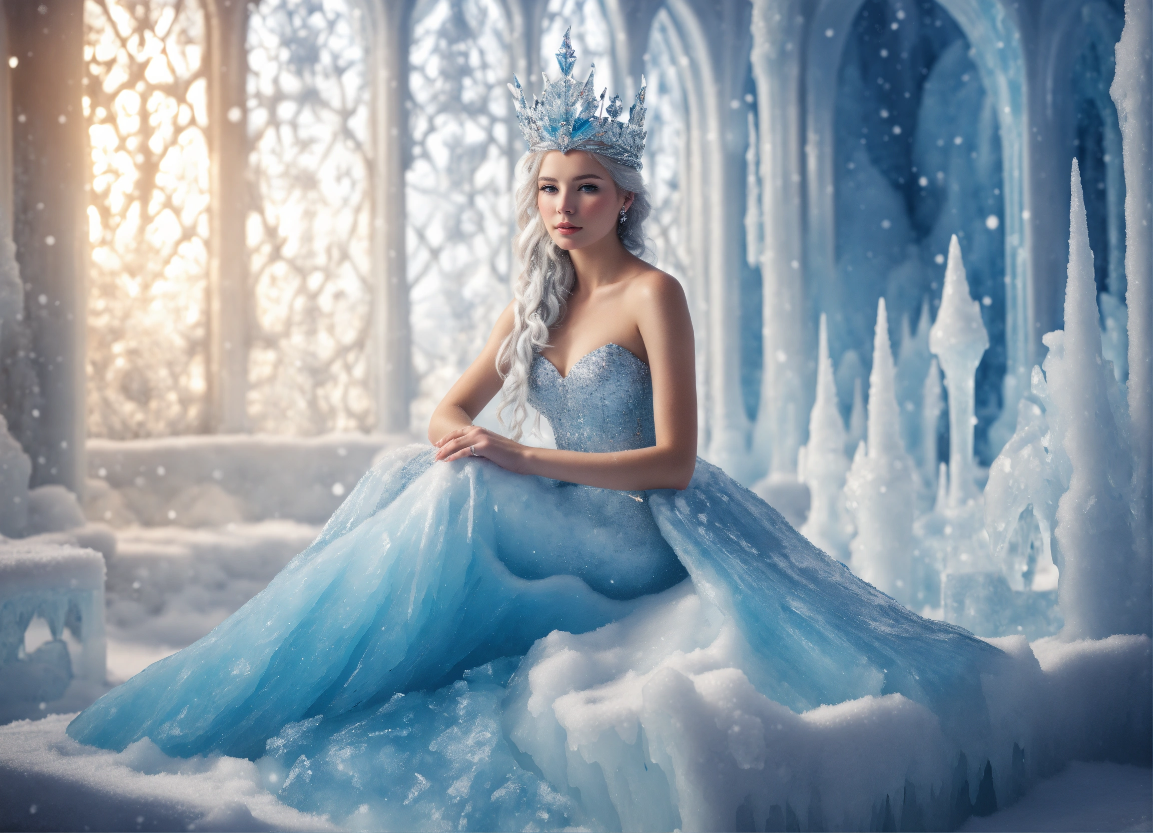 Lexica - Fabulous snow queen, sitting on a snow throne in her ice ...