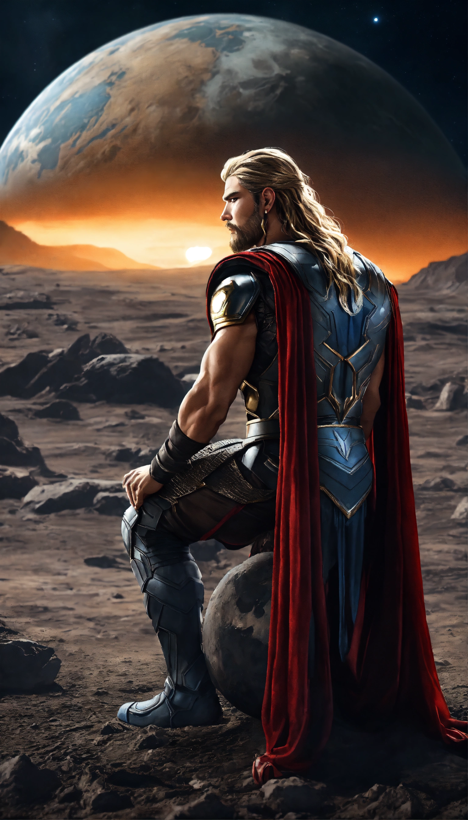 Lexica - Realistic, thor themed indian, on the moon looking at earth ...