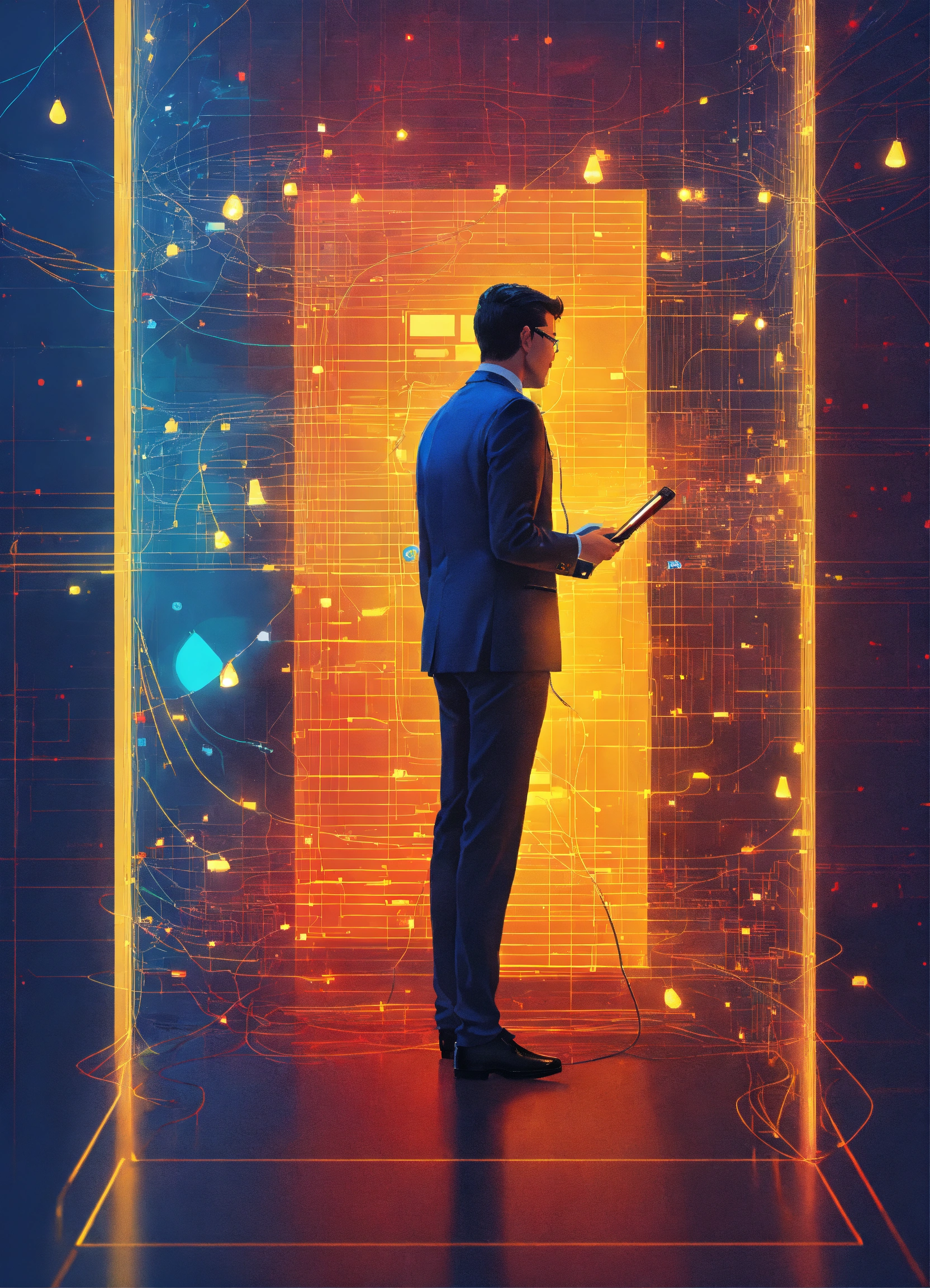 Lexica - Imagine a man dressed in business attire, interacting with a ...