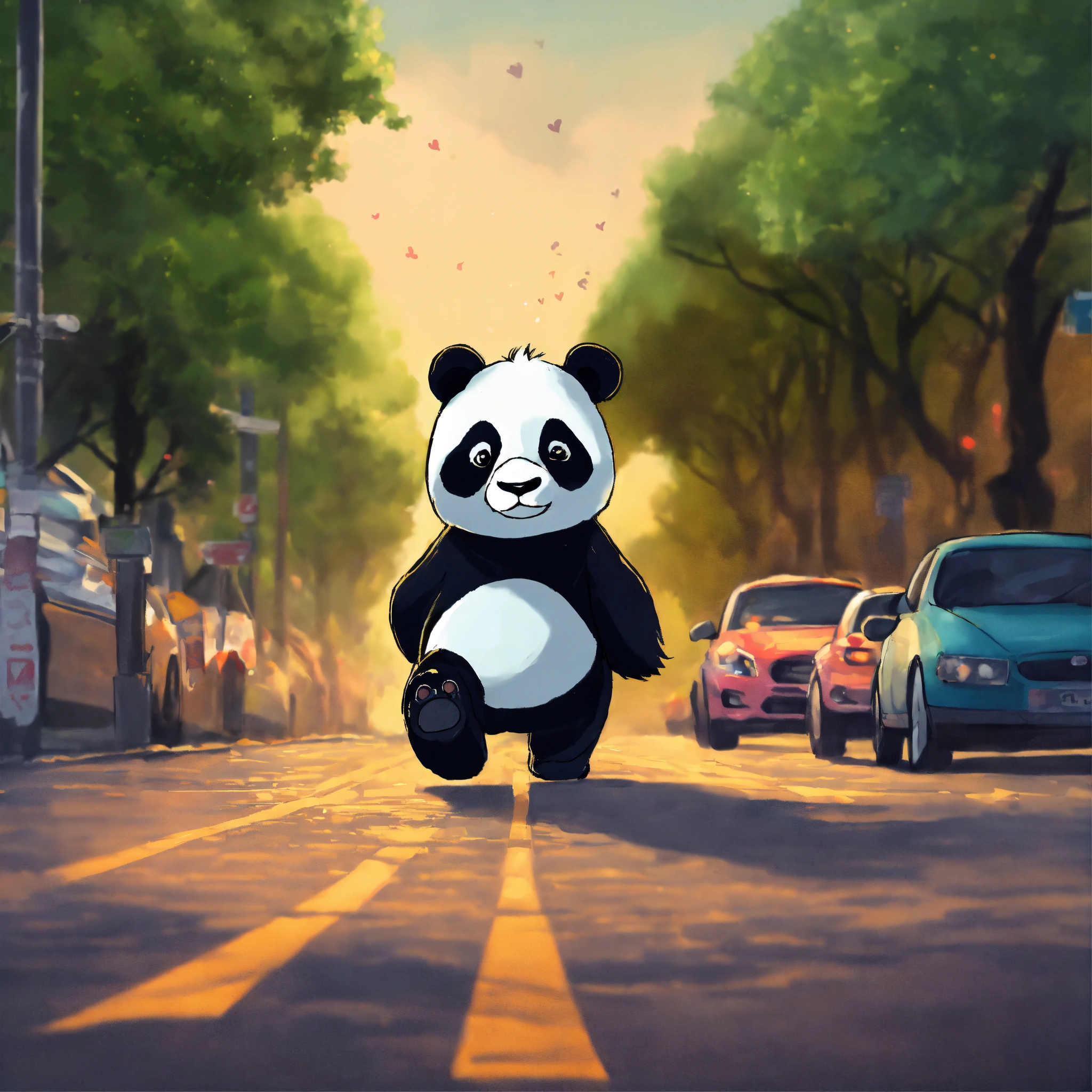Lexica - Drawing of a panda, who is in love and is walking backwards in ...