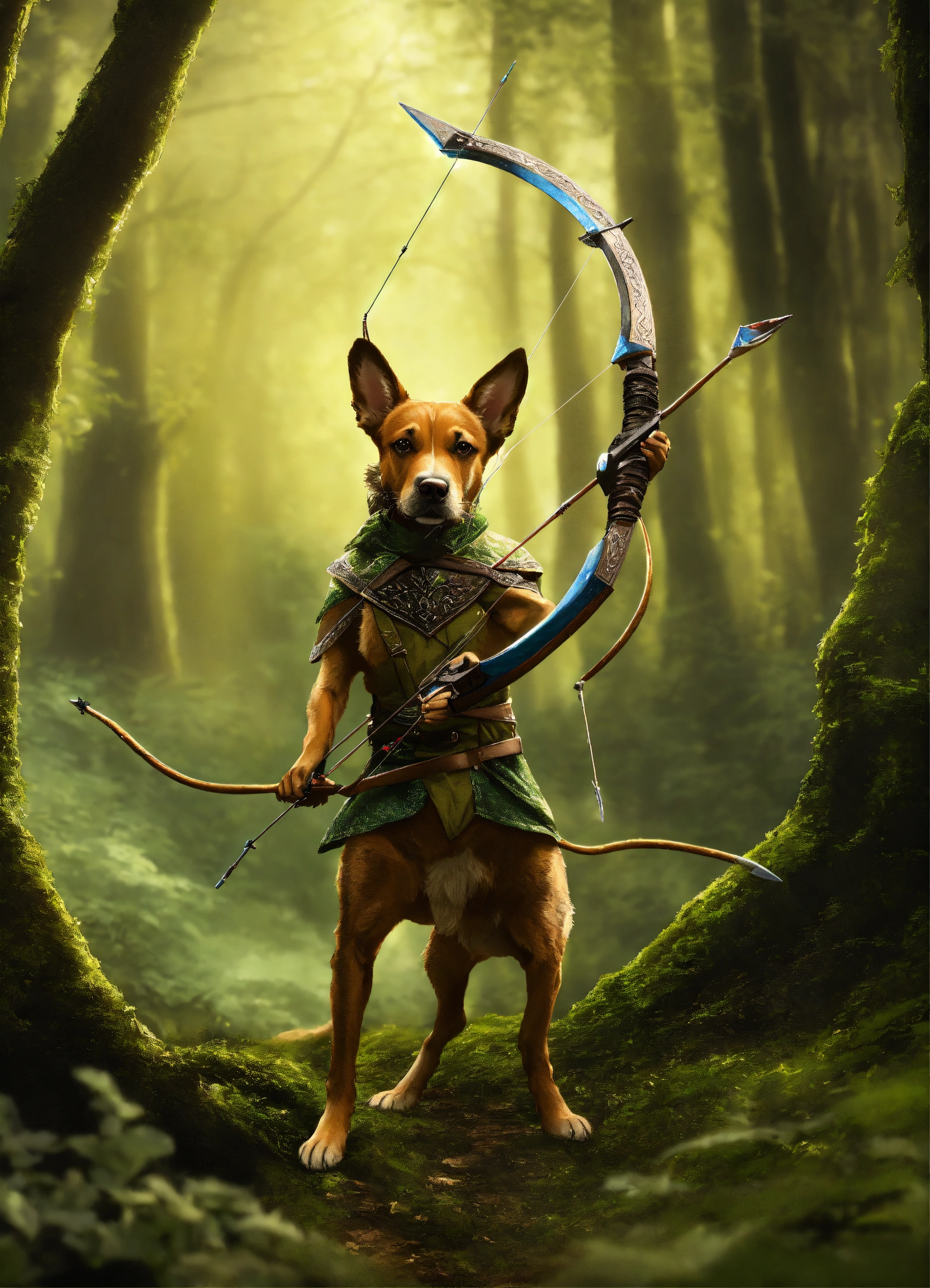 Lexica - Create an image of a dog biking through a mystical forest as ...