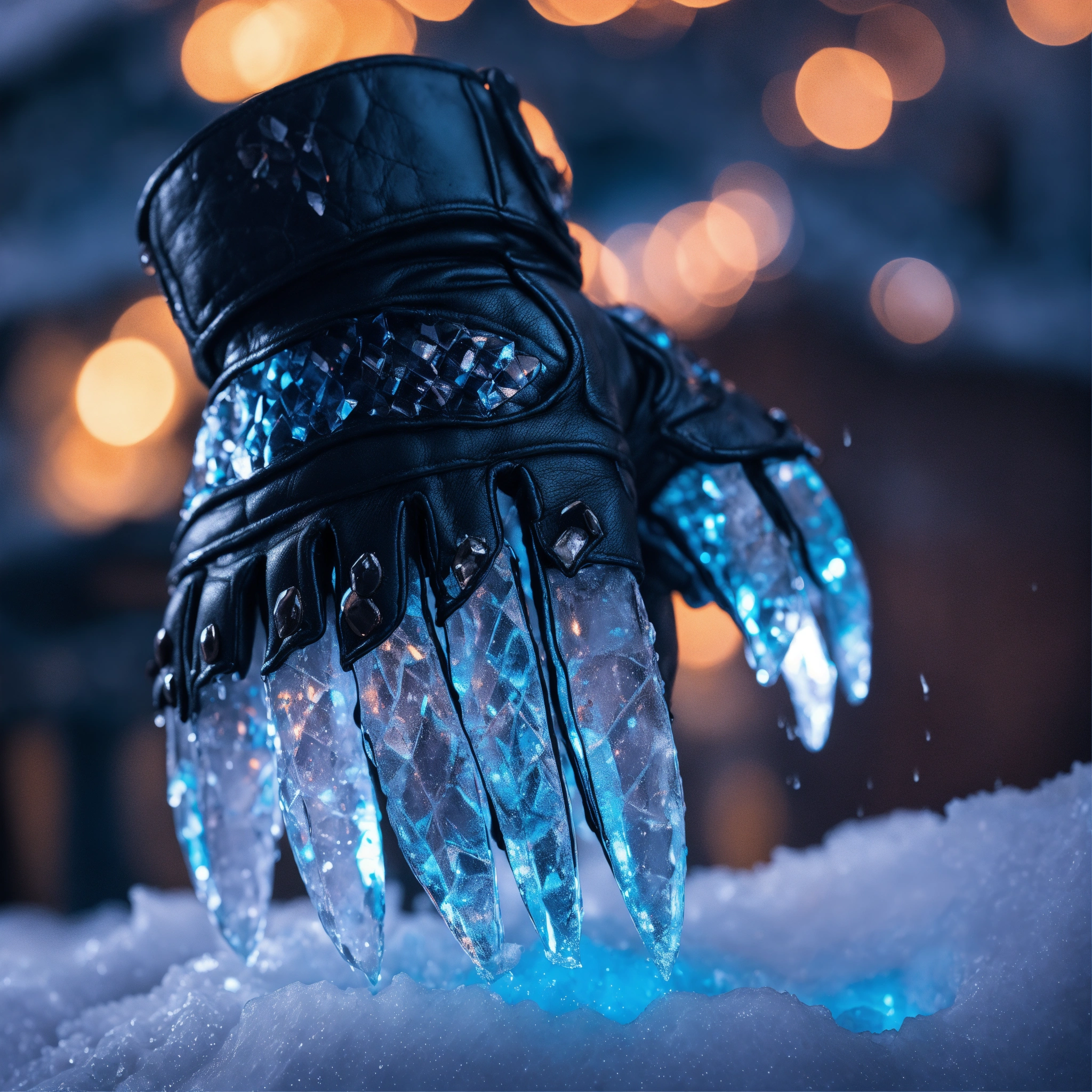 Lexica - Magical glowing scaled ice claw gloves Dripping cold