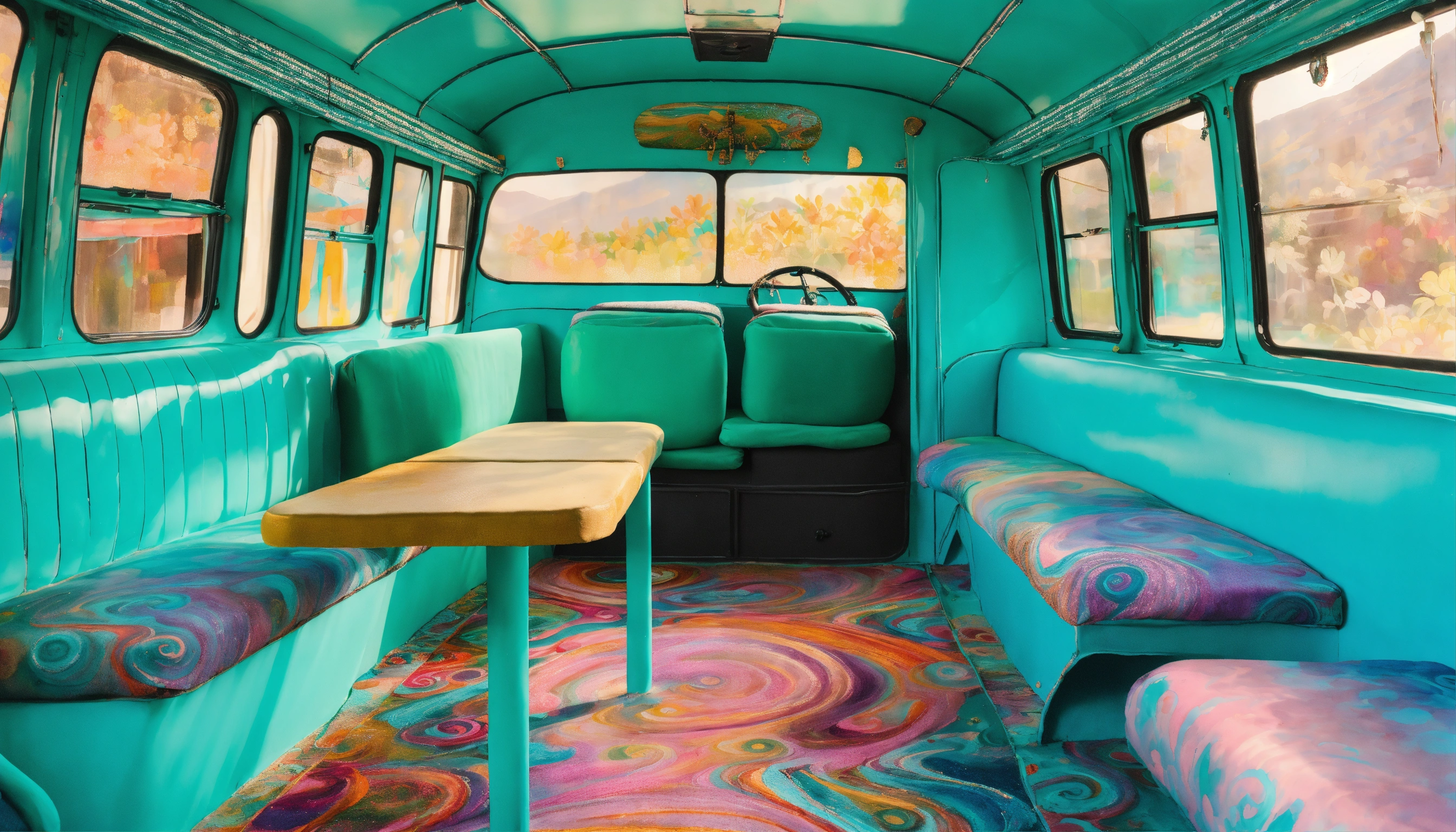 Lexica - Concept art of hyper realistic turquoise Volkswagen bus ...