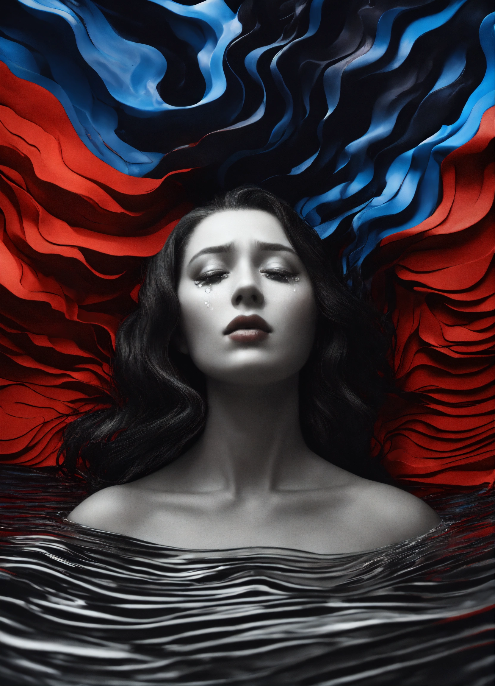 Lexica - Black and white and primary colors, 3d abstract oceanwaves ...