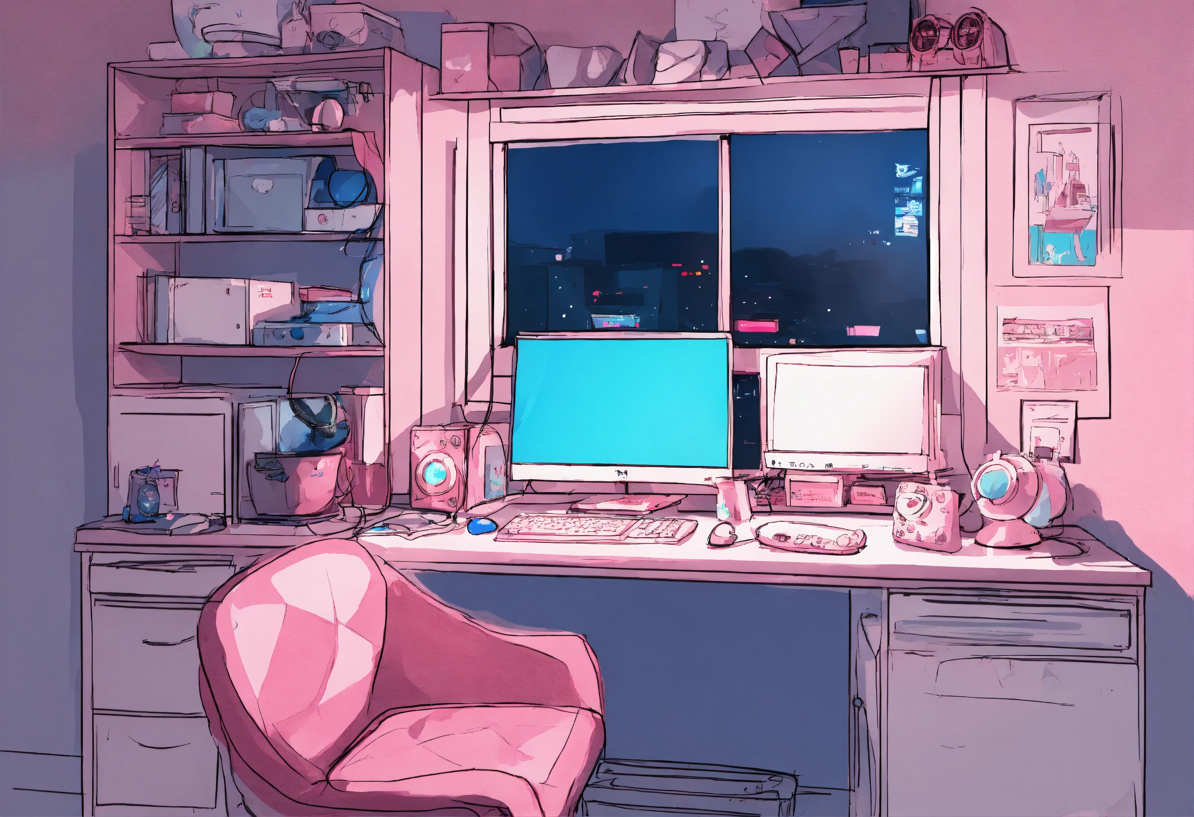 Lexica - Pink, white and blue anime desk, computer, playstation ...