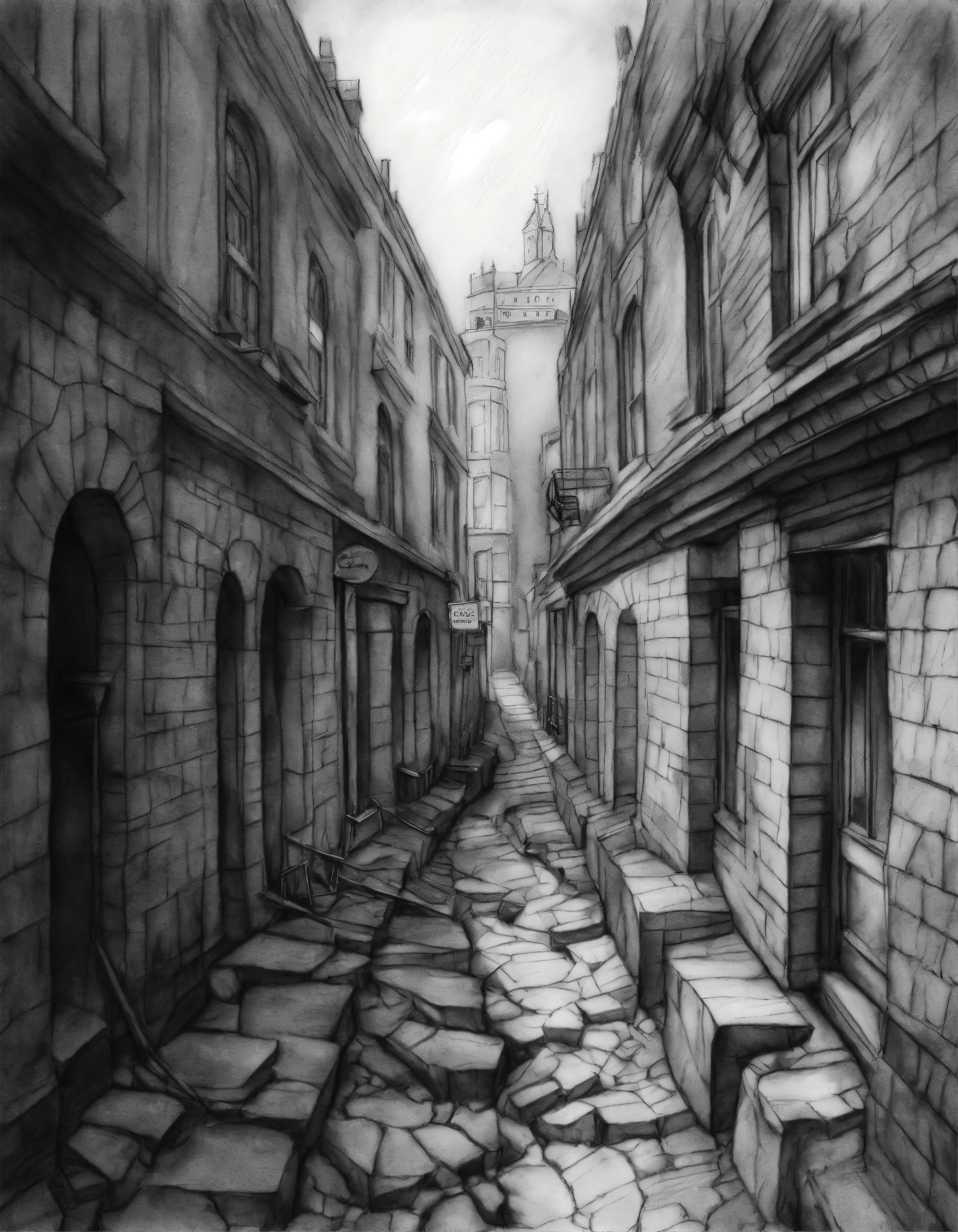 Lexica - A sketch in greyscale of a scene from above depicting a deep ...