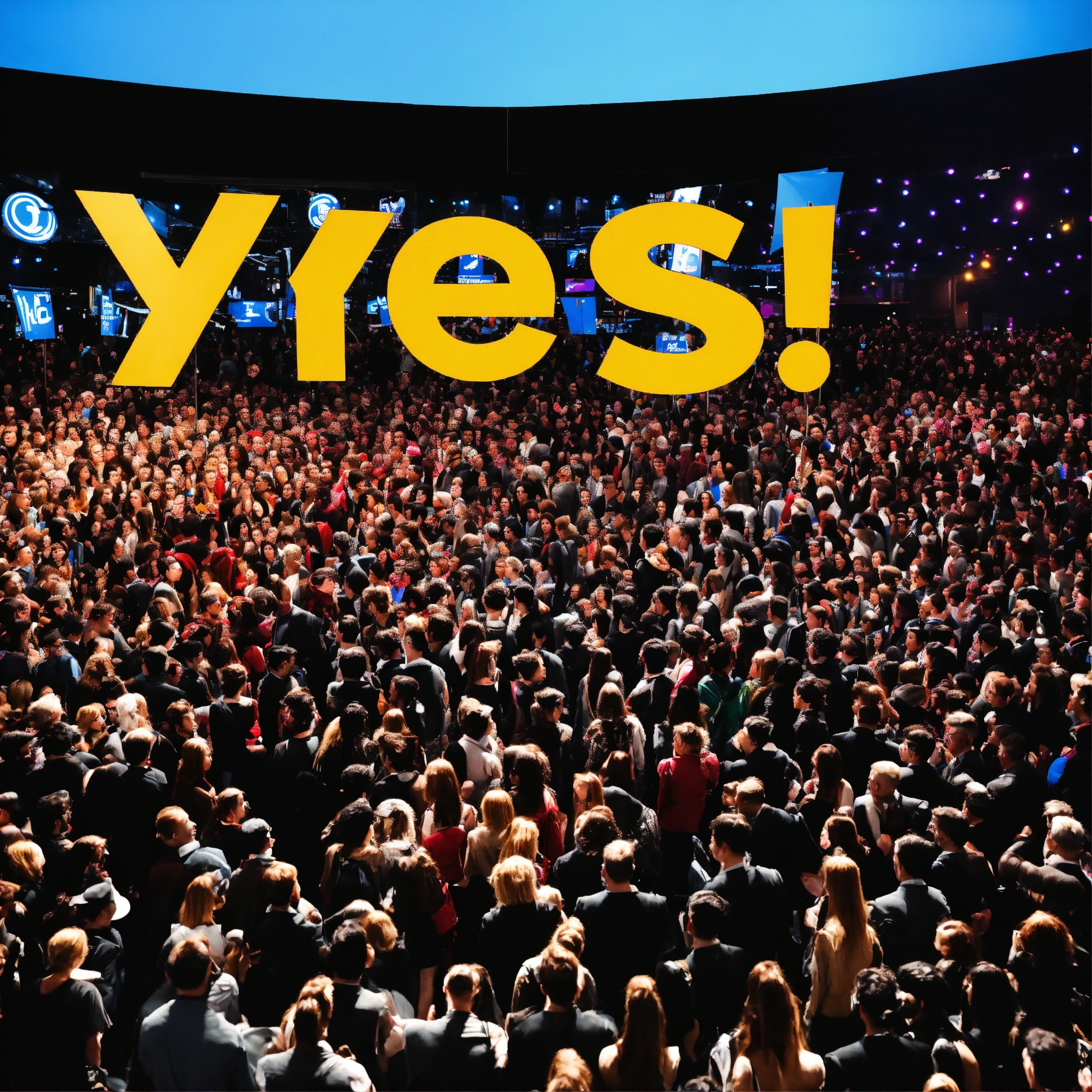 Lexica - "Yes" sign against the backdrop of a crowd of people, black ...