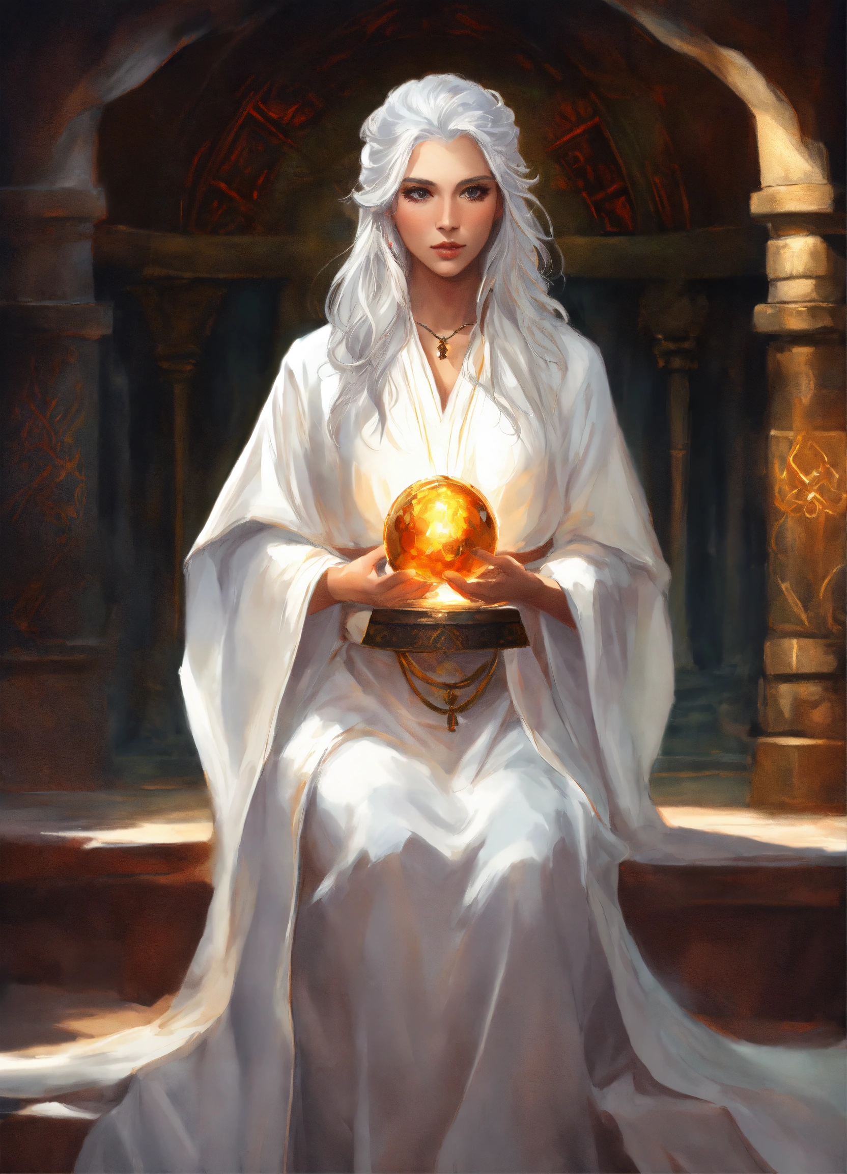 Lexica - Silver haired priestess in white robes fantasy dungeons and ...