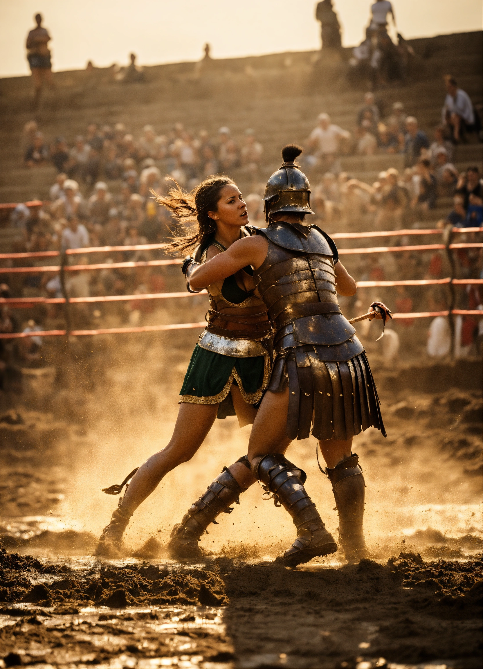 Lexica - Athletic female wearing gladiator armor fighting another Roman ...