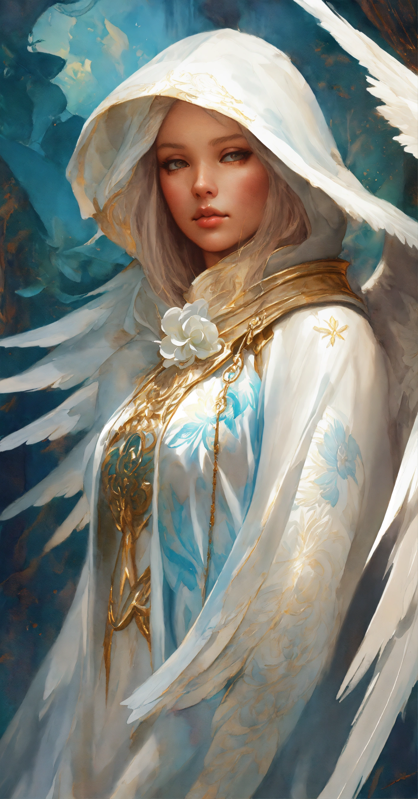 Lexica - A beautiful portrait of a beautiful white hooded female angel ...