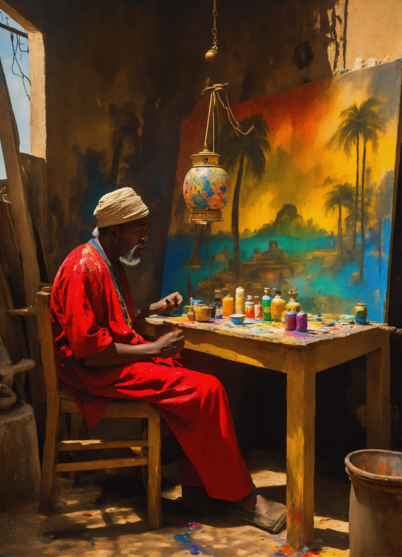 Lexica - African sculptor,African sculptor, a man carving wood,Surreal ...